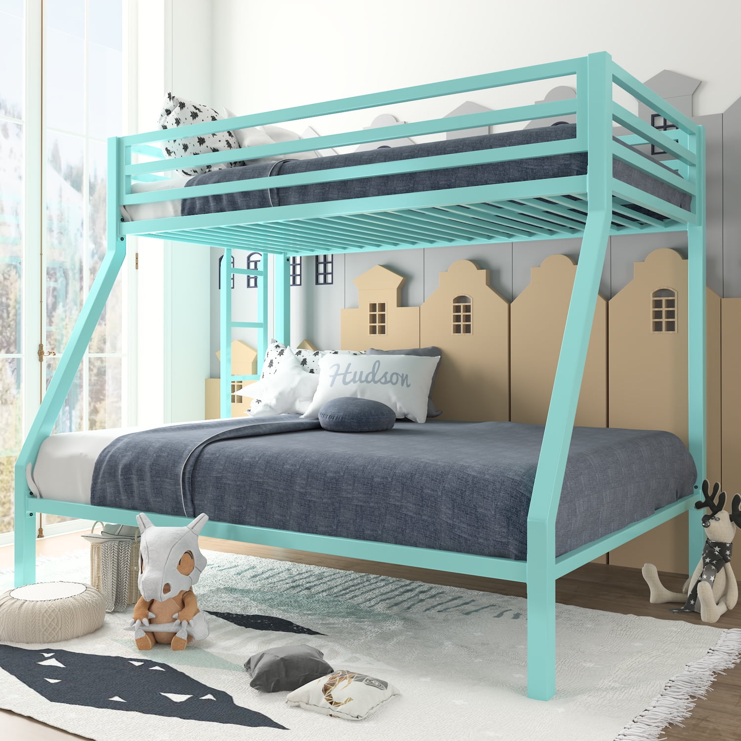 Amolife Twin Over Full Metal Bunk Bed with Removable Stairs, Fullength ...