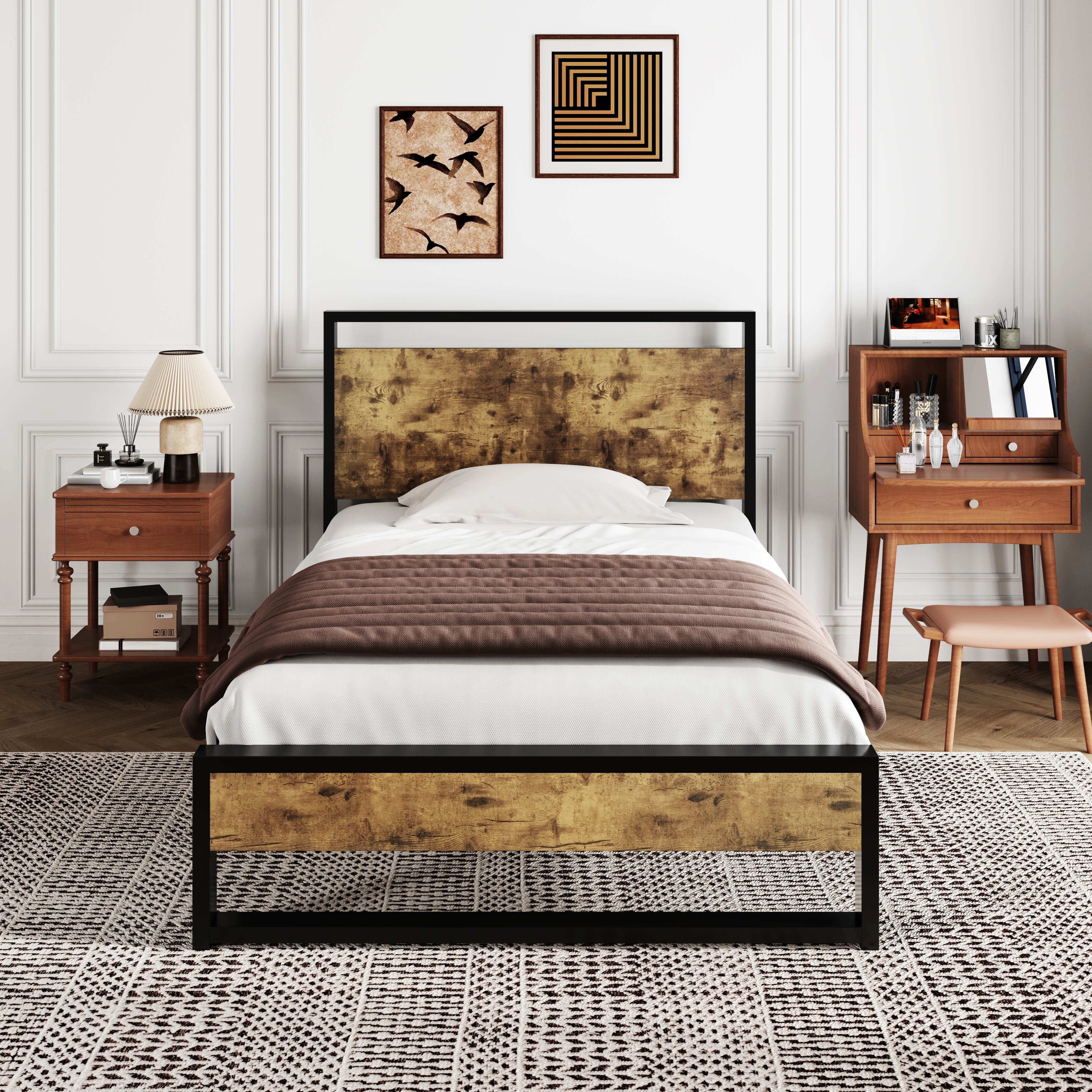 Amolife Sturdy Metal Twin Bed Frame with Wooden Headboard / 13 Strong ...