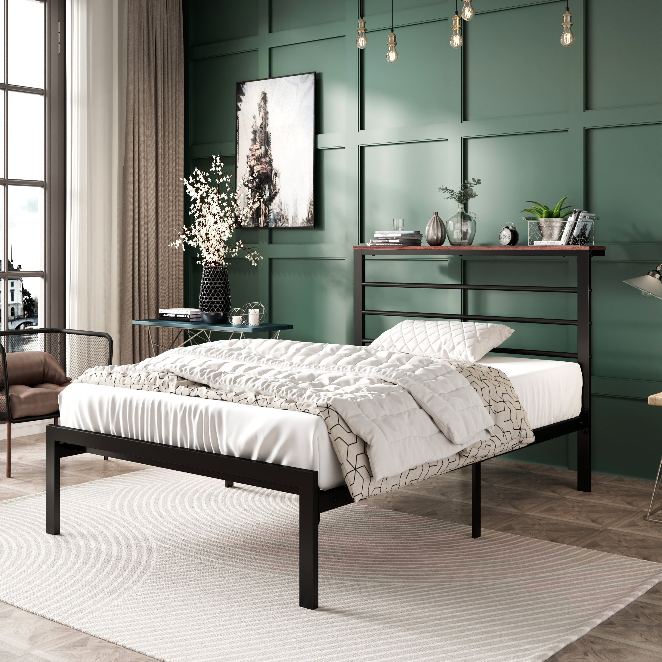 Amolife Queen Size Heavy Duty Metal Bed Frame with Rivet and 13 Strong ...