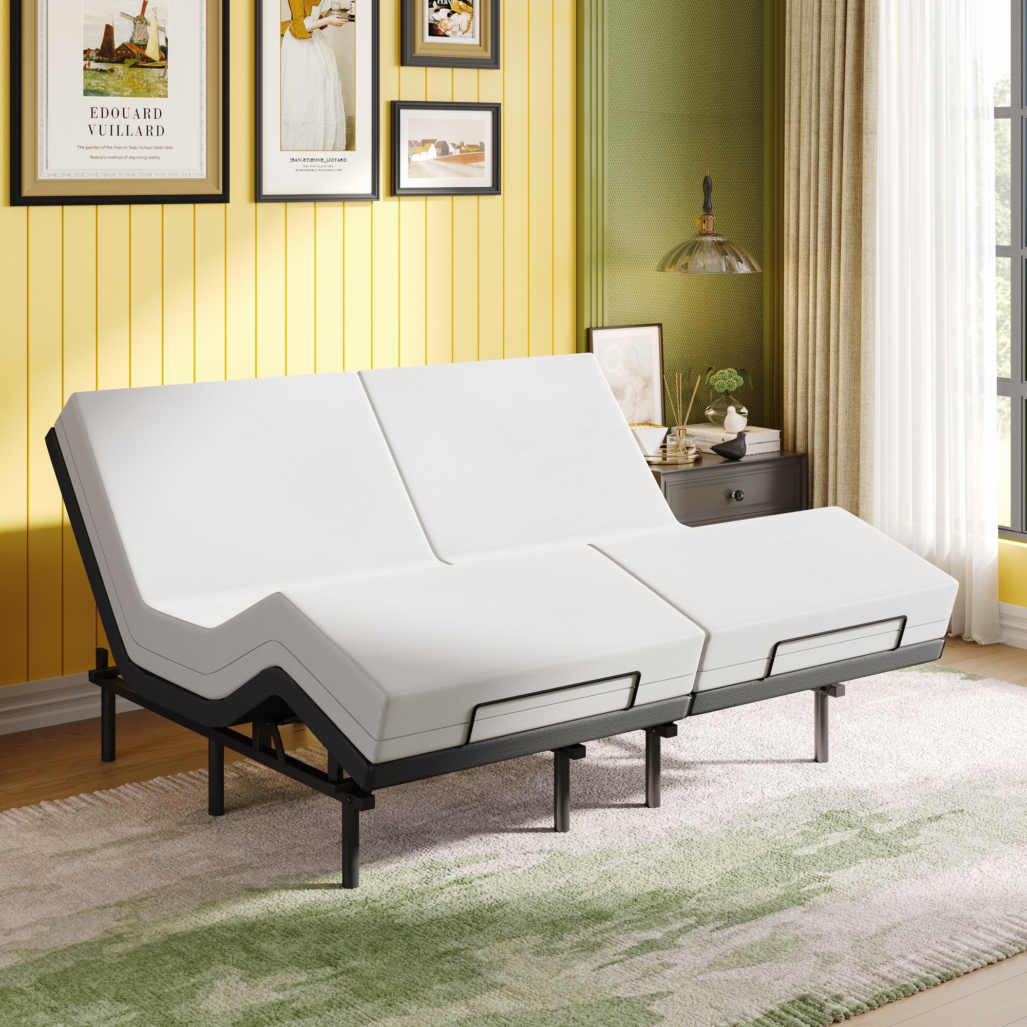 Amolife Upholstered Split King Size Ergonomic Adjustable Bed Frame with ...