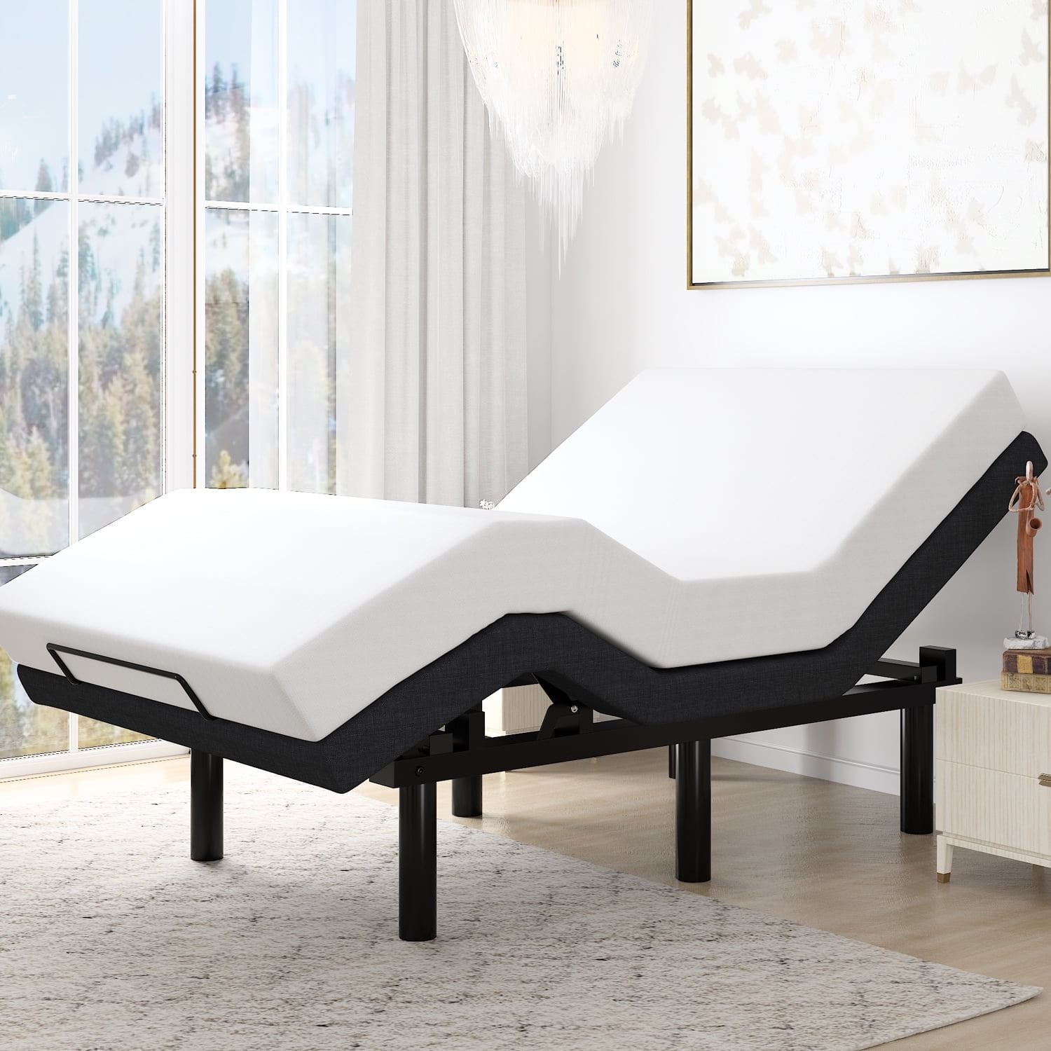 Amolife Upholstered Twin-XL Size Ergonomic Adjustable Bed Base Frame ...
