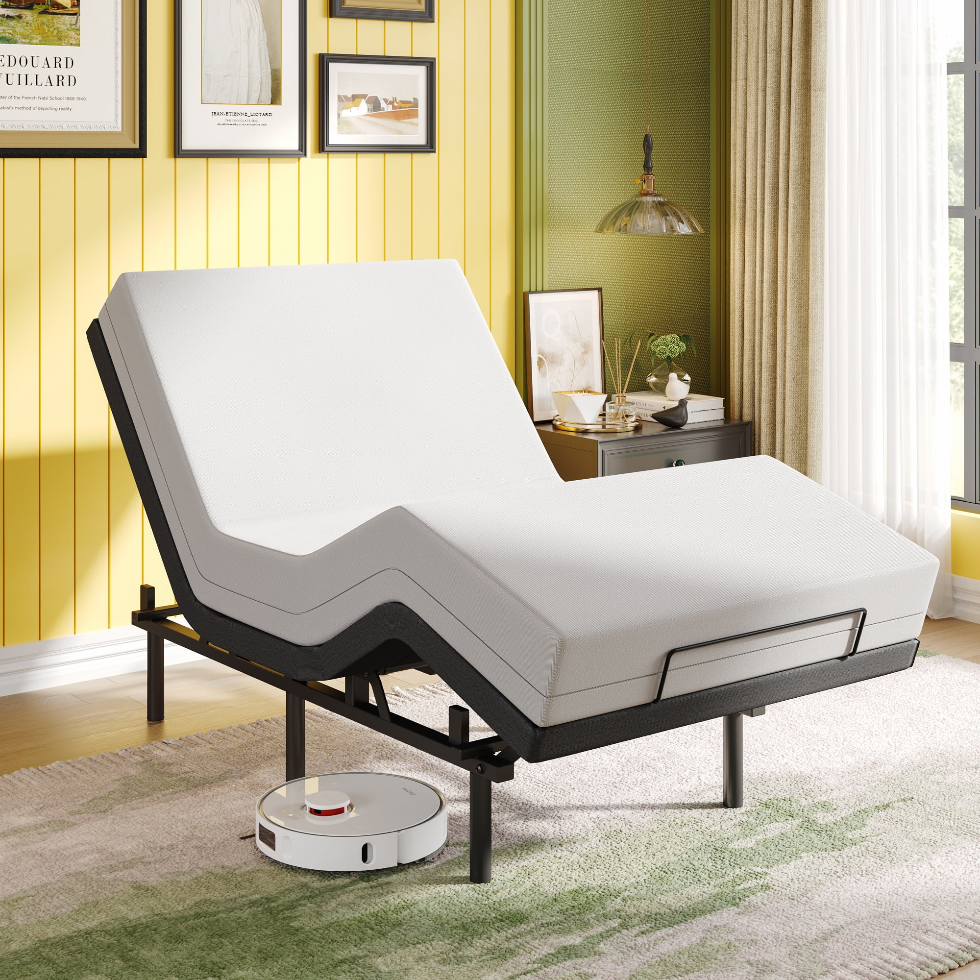 Amolife Upholstered Twin-XL Size Ergonomic Adjustable Bed Base Frame ...