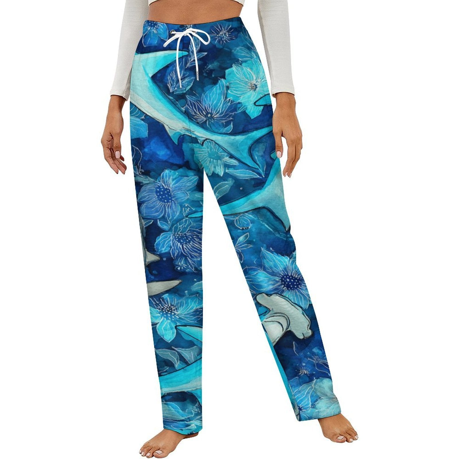 Among The Flowers With Hammerhead Shark Winter Female Pants Flannel ...