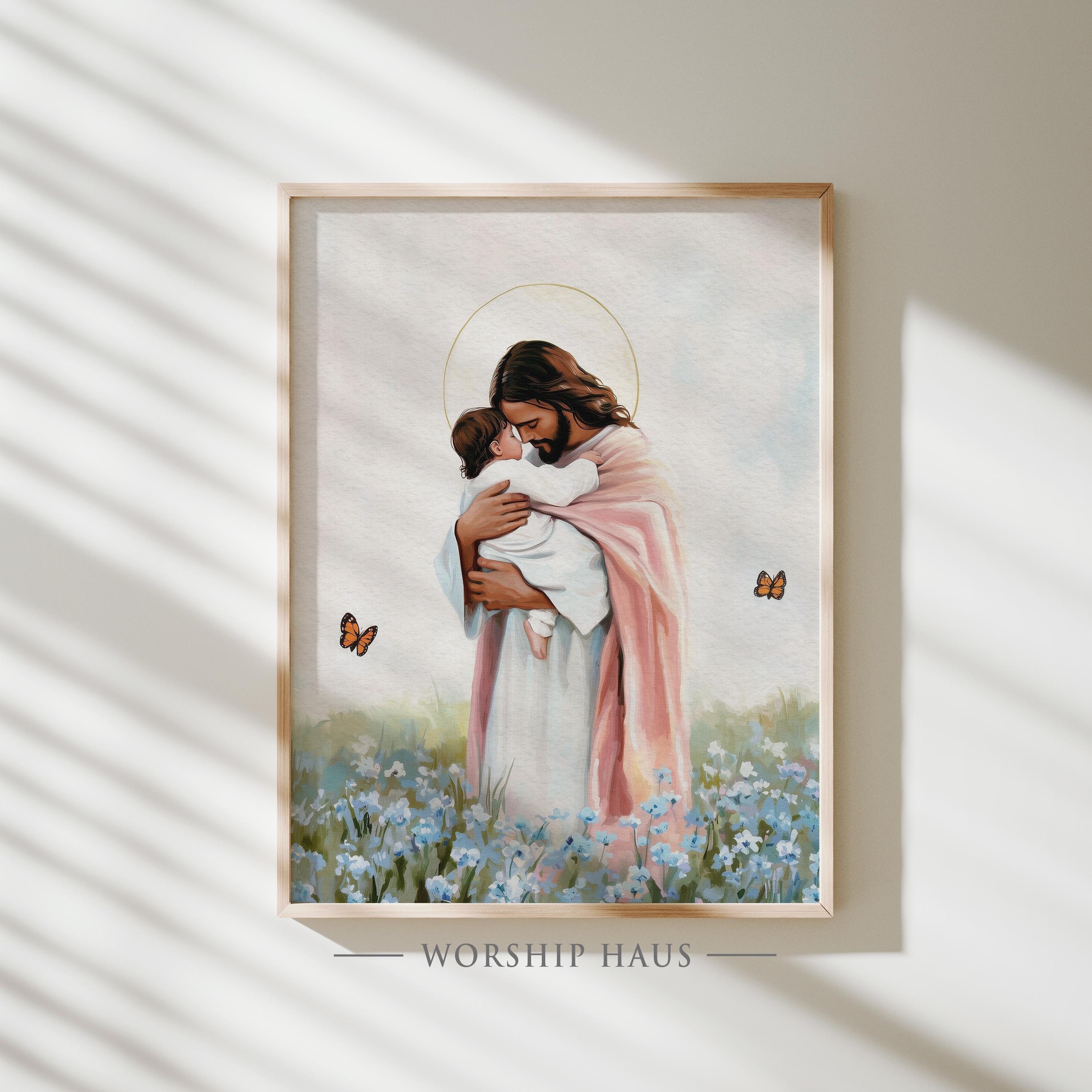 Among The Forget Me Nots Christian Art Jesus Holding Child Peaceful ...
