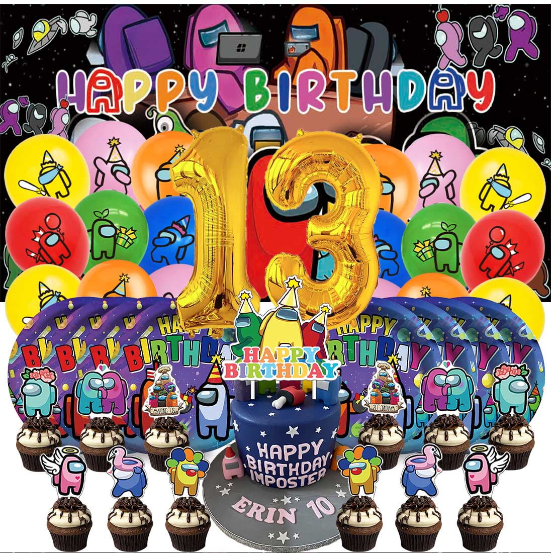 Among Us Balloons Party Supplies 13th Decor Tableware Birthday Cake ...