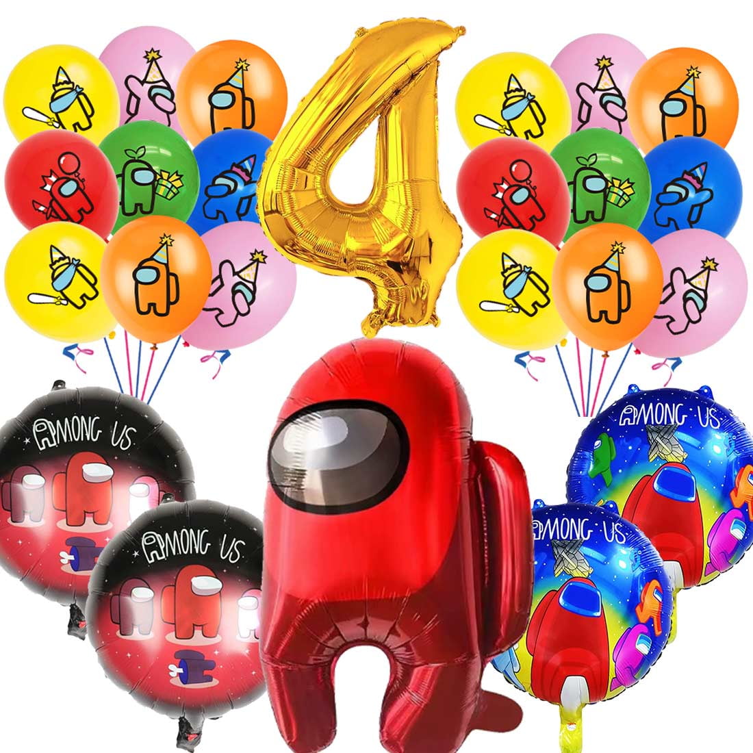 Among Us Balloons Party Supplies 4th Big Number Decorations Decor Kit ...