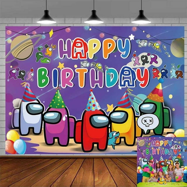 Among Us-Birthday Banner Backdrop Video Game Party Supplies Among Party ...