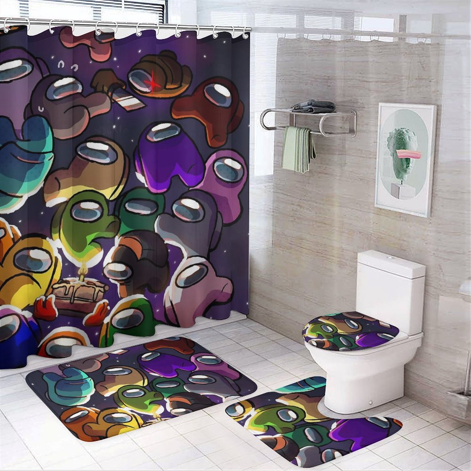Among Us Impostor Cartoon Shower Curtain Set for Bathroom 4 Piece ...