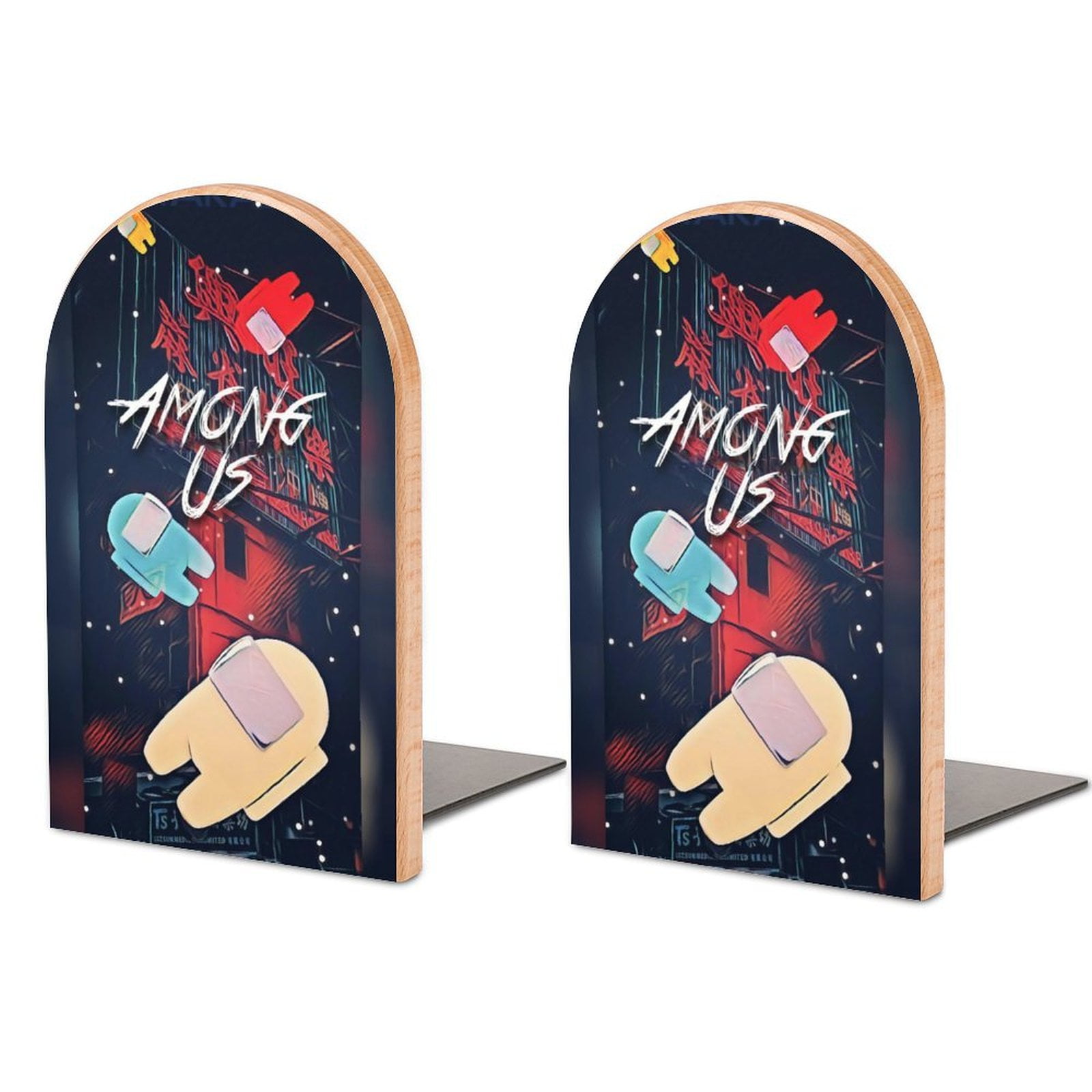 Among Us Lock Book Ends,Wood Bookends for Shelves to Hold Books Heavy ...