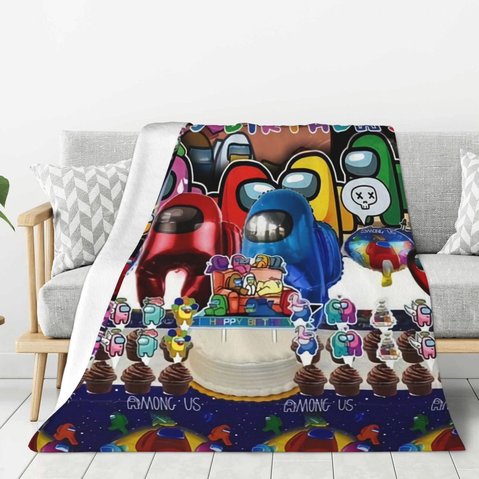 Among Us Party Birthday Cake Blanket,Throw Blanket for Kids and Adults ...
