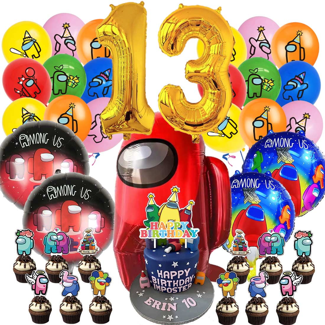 Among Us Party Supplies 13th Decor Kit Balloons Birthday Cake Topper ...