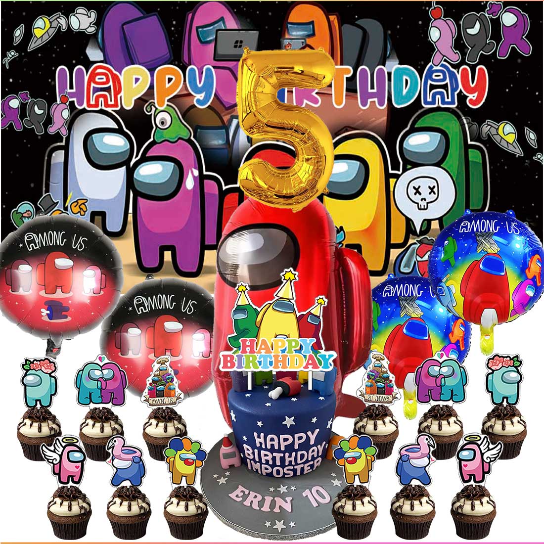 Among Us Party Supplies Decor 5th Kit Balloons Birthday Cake Topper ...