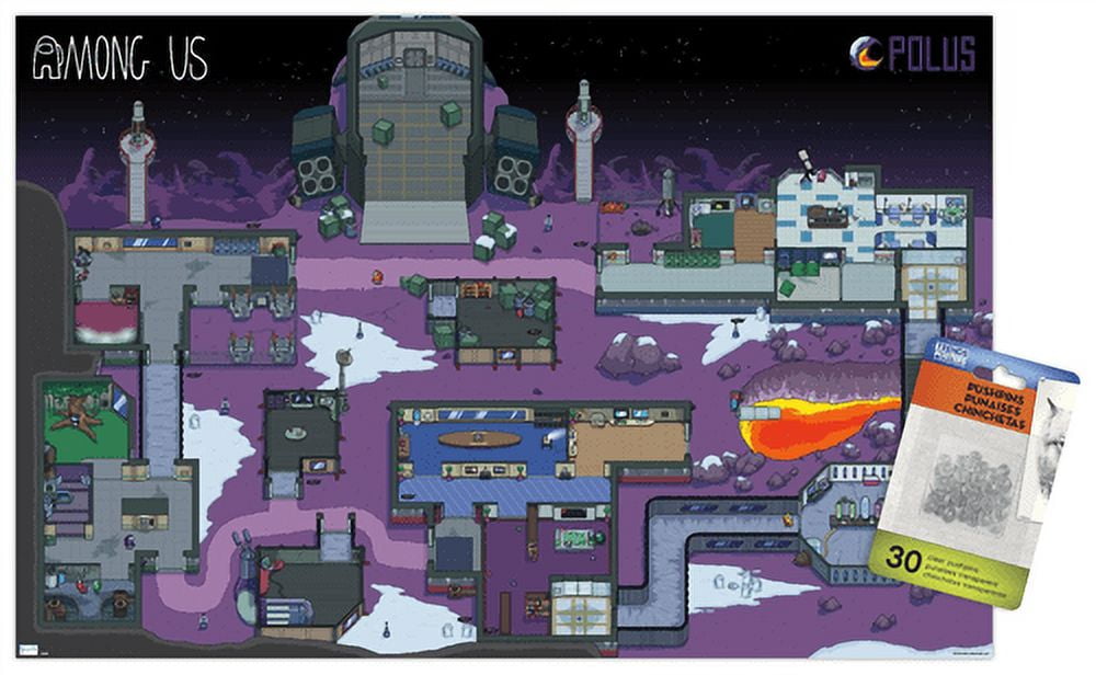 Among Us - Polus Map Wall Poster with Pushpins, 14.725" x 22.375 ...