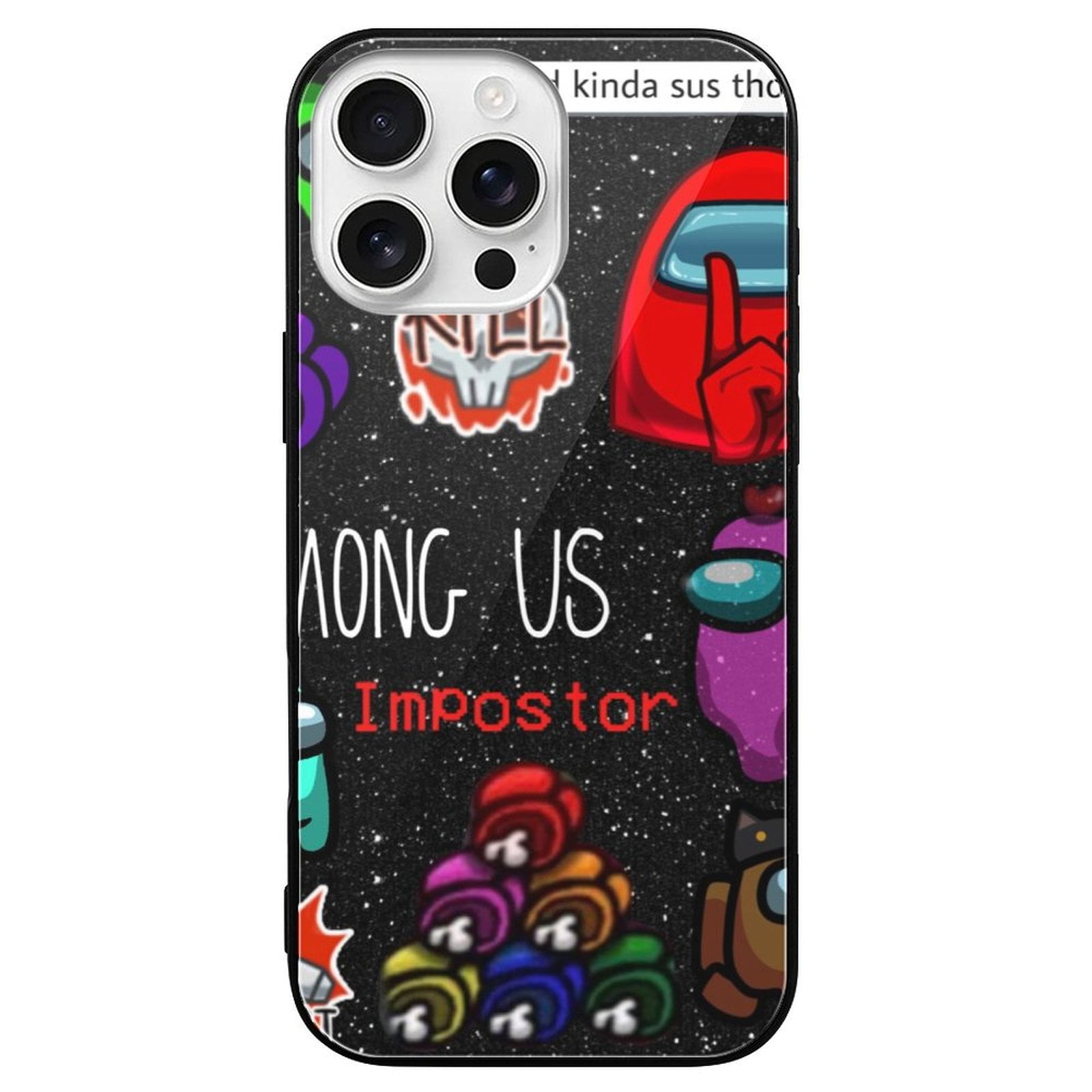 Among Us Red Kinda Sus Tho iPhone 16 Pro Max Case,Tempered Glass Back ...