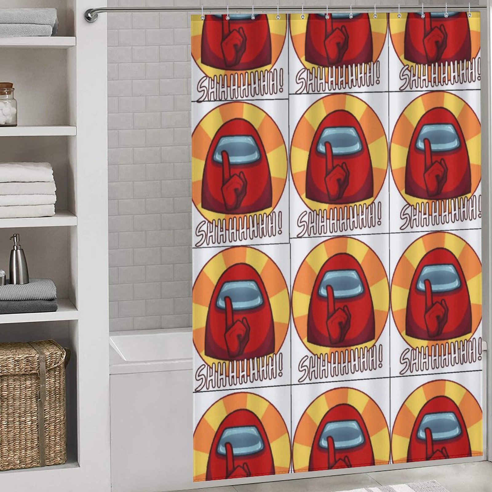 Among Us Red Shh Shower Curtain,Shower Curtain Sets with 12 Shower ...