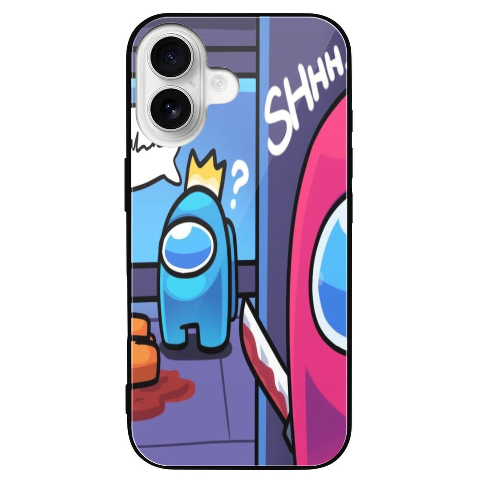 Among Us Shh iPhone 16 Case,Tempered Glass Back + Soft Silicone TPU ...