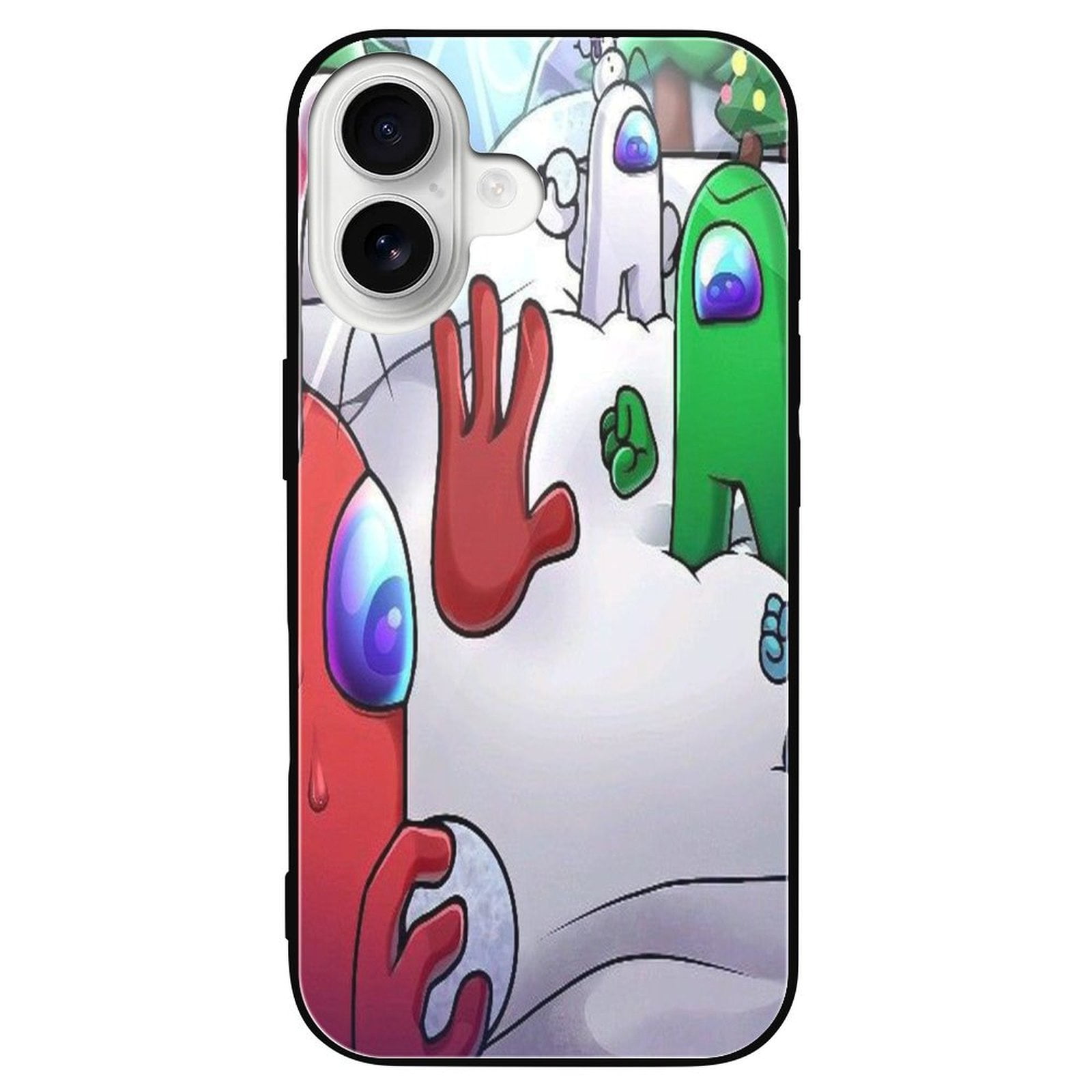 Among Us Snowball Fight iPhone 16 Case,Tempered Glass Back + Soft ...