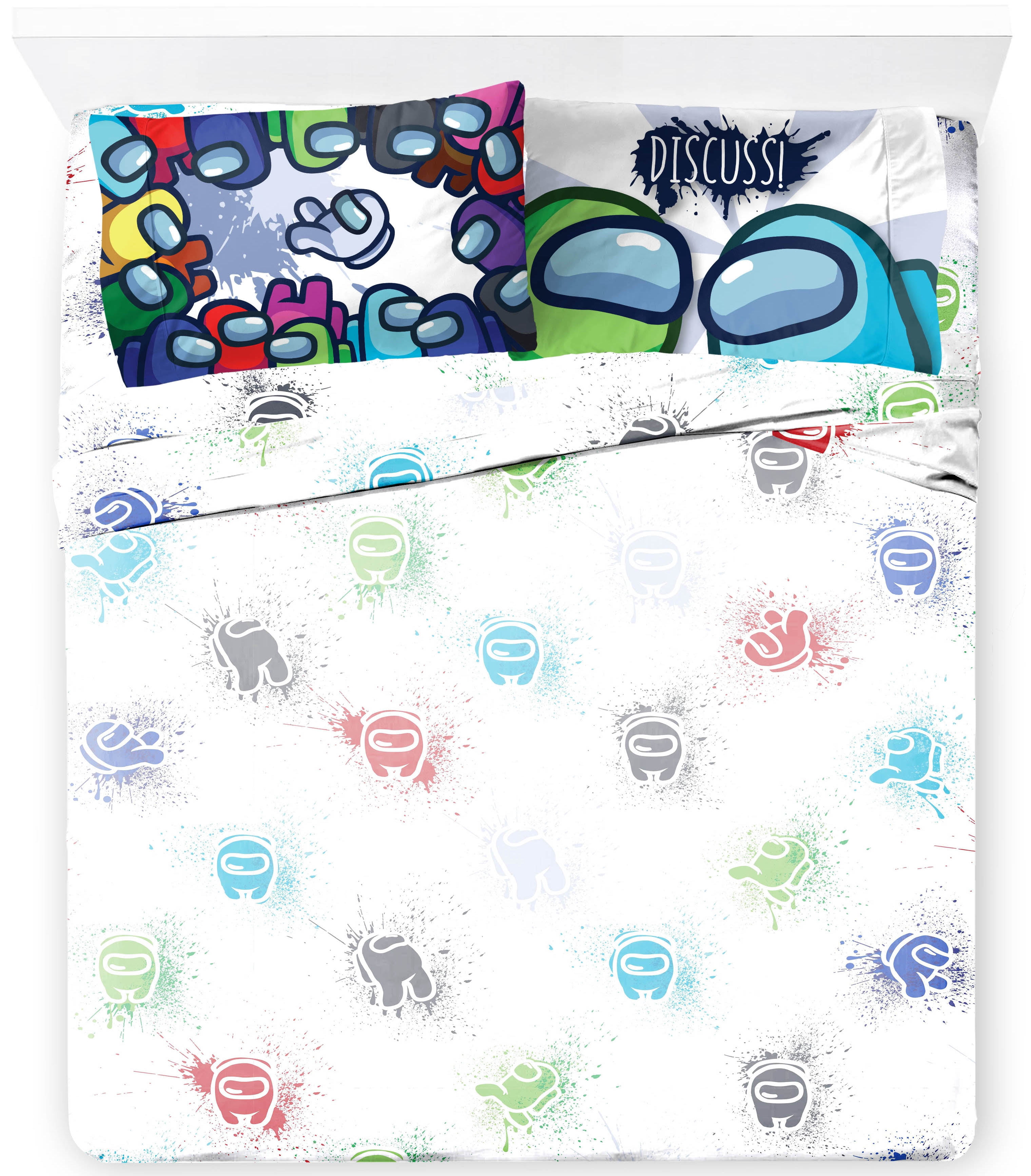 Among Us Space Splatter Queen Sheet Set, Kids Bedding, 100% Microfiber ...