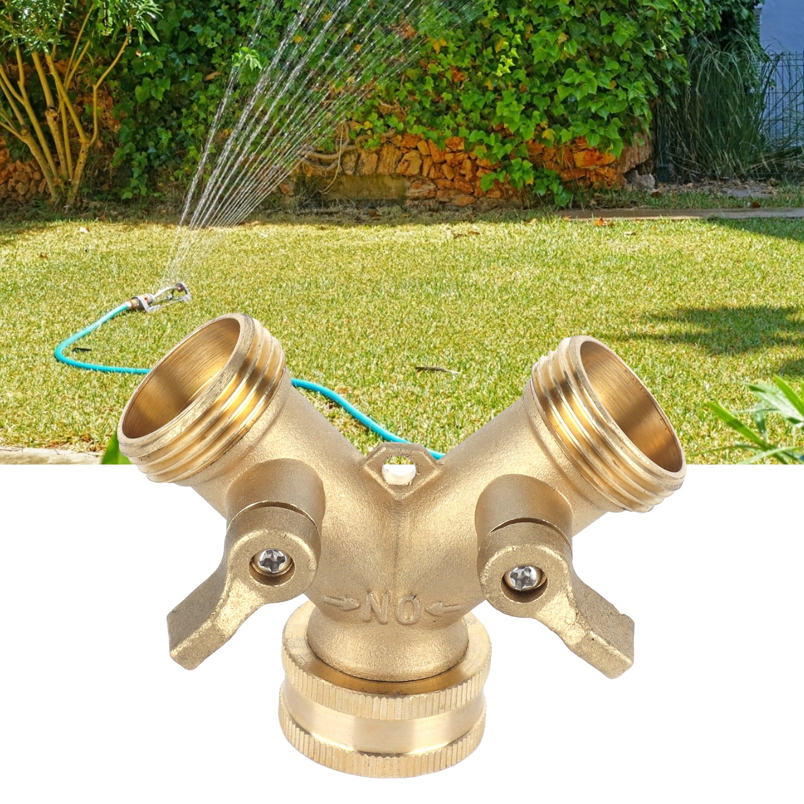 Amonsee Y Shape 2 Way Brass Hose Splitter with Water Faucet Ball Valve ...