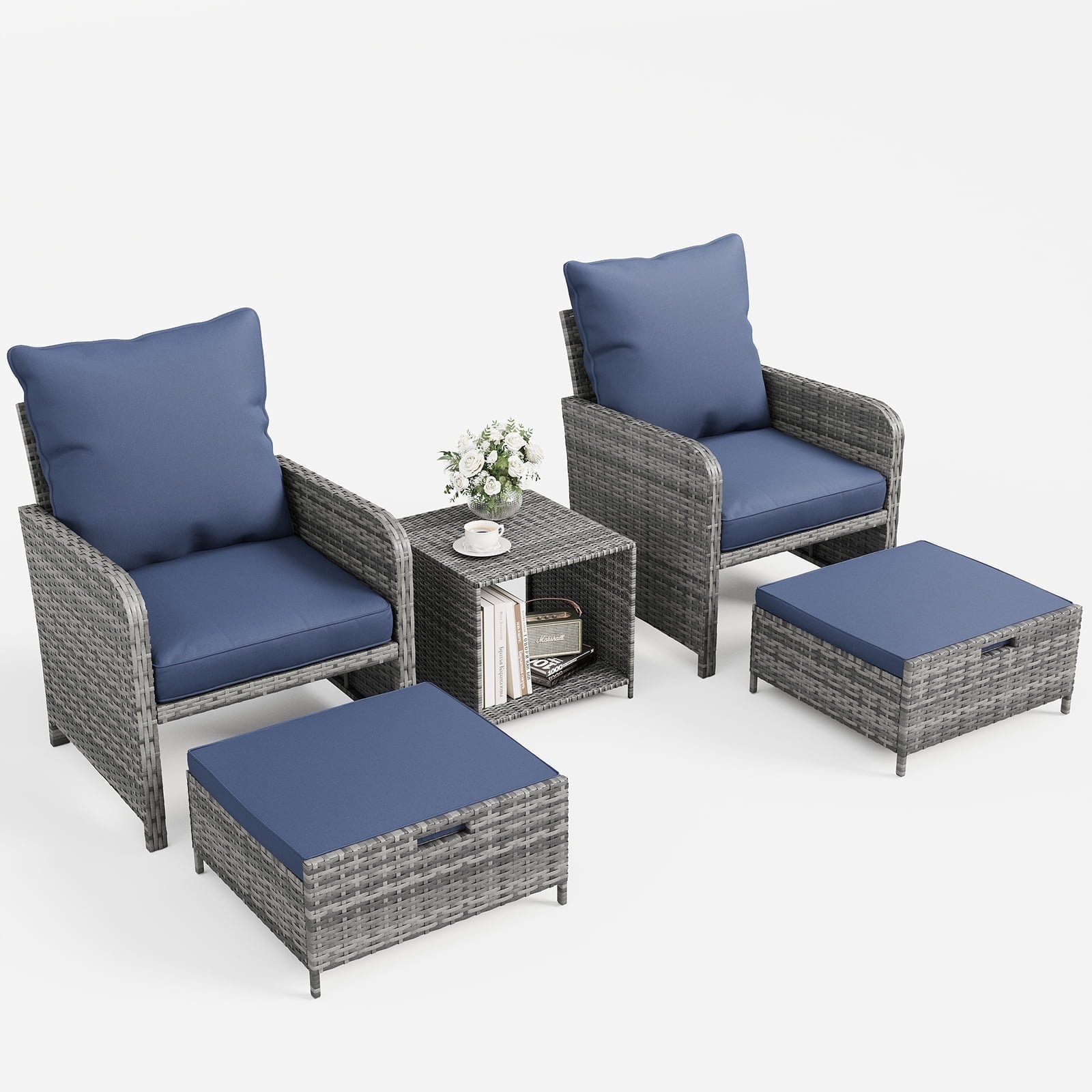 Amopaio 5 Piece Patio Furniture Set, Outdoor Patio Conversation Rattan ...
