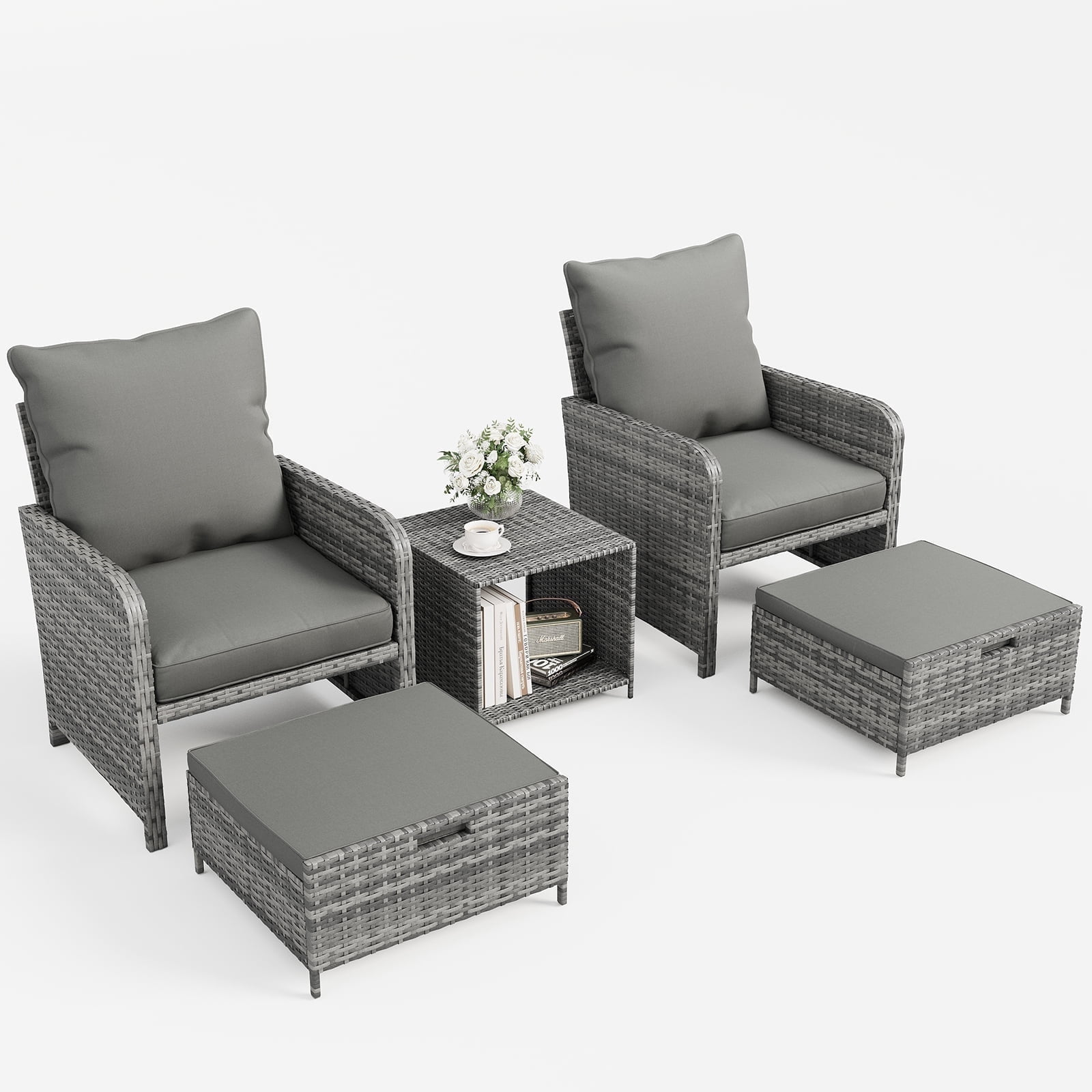 Amopaio 5 Piece Patio Furniture Set, Outdoor Patio Conversation Rattan ...