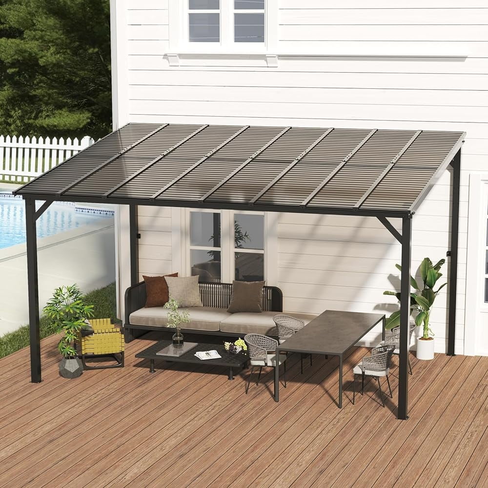 Amopatio 10'*14' Gazebo, Hardtop Wall Mounted Lean to Gazebo Pergola for Patio, Large Aluminum ...