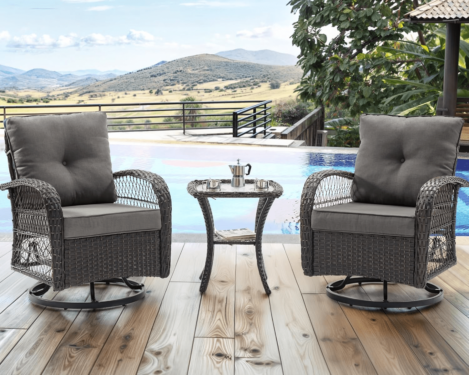 Amopatio 3 Pcs Steel Outdoor Bistro Sets with Thickened Cushions and ...