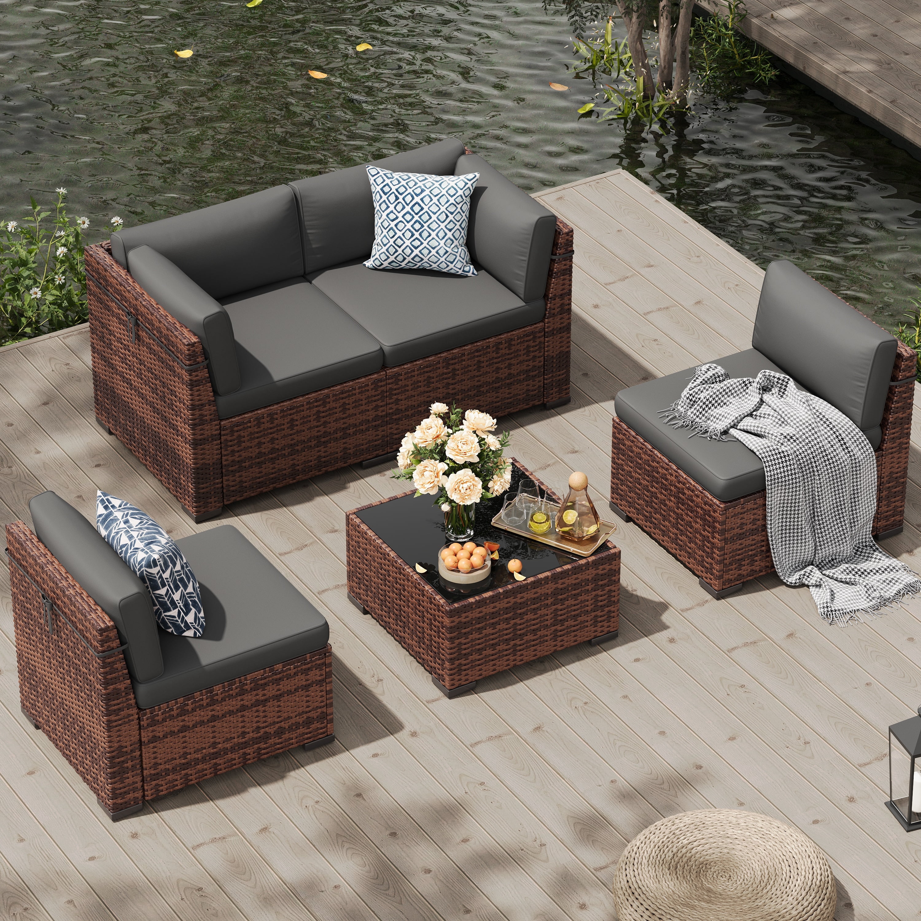 Amopatio 5 Pieces Patio Furniture Set, Outdoor Furniture Sectional ...