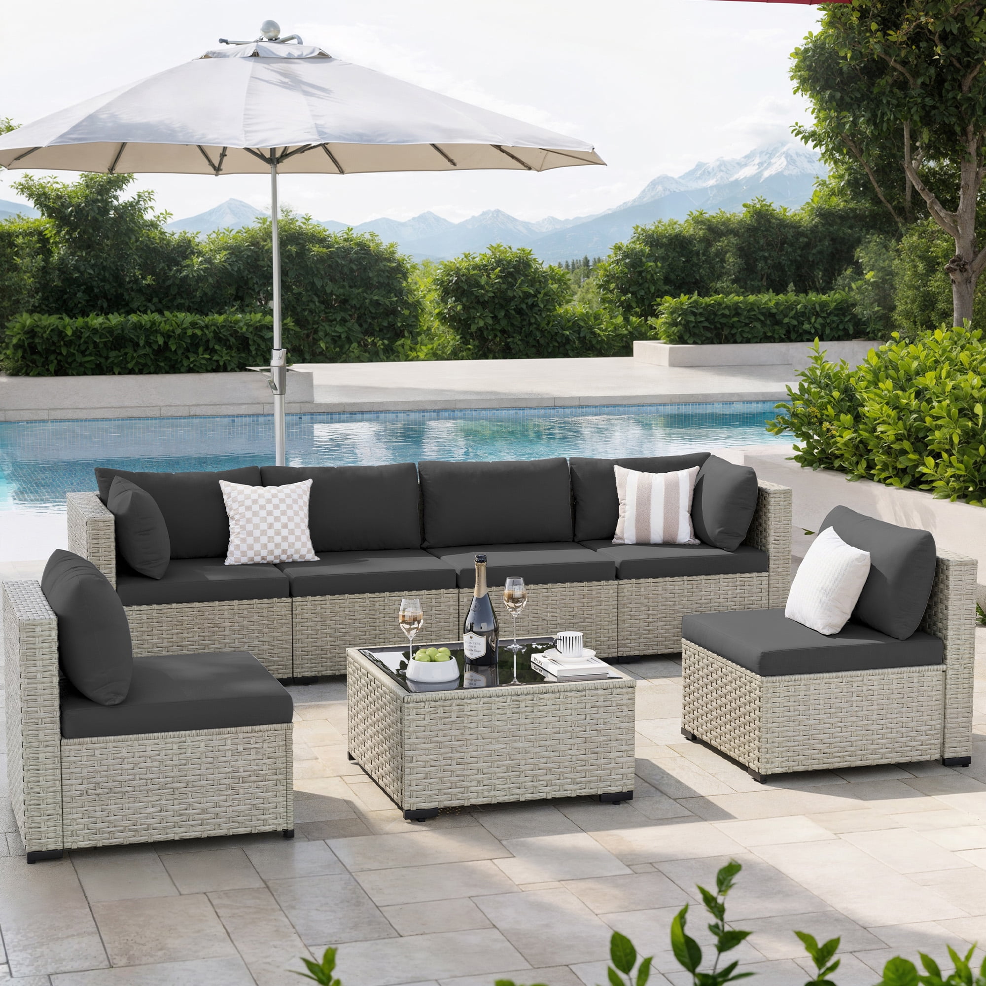 Amopatio 7 Pieces Patio Conversation Set, Outdoor Sectional PE Rattan ...