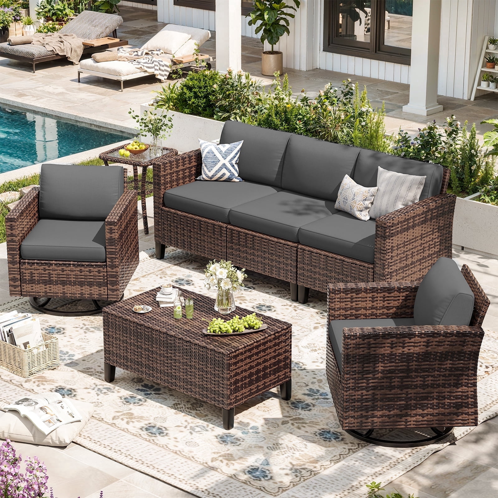 Amopatio Grey Aluminum Patio Furniture, 8-Piece Large Conversation Set ...