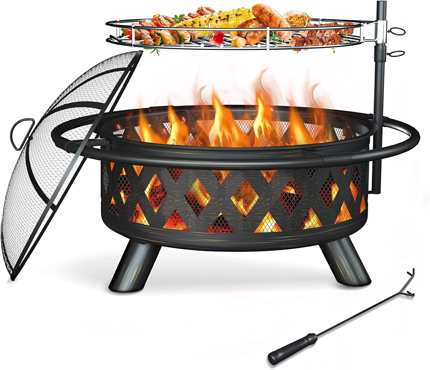 Amopatio Fire Pit for Outside, 30 Inch Large Outdoor Wood Burning Fire ...