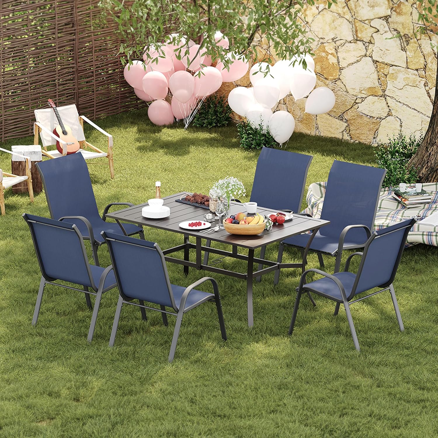 Amopatio Outdoor Dining Set of 5, Patio Table and Chairs Set, Textured ...