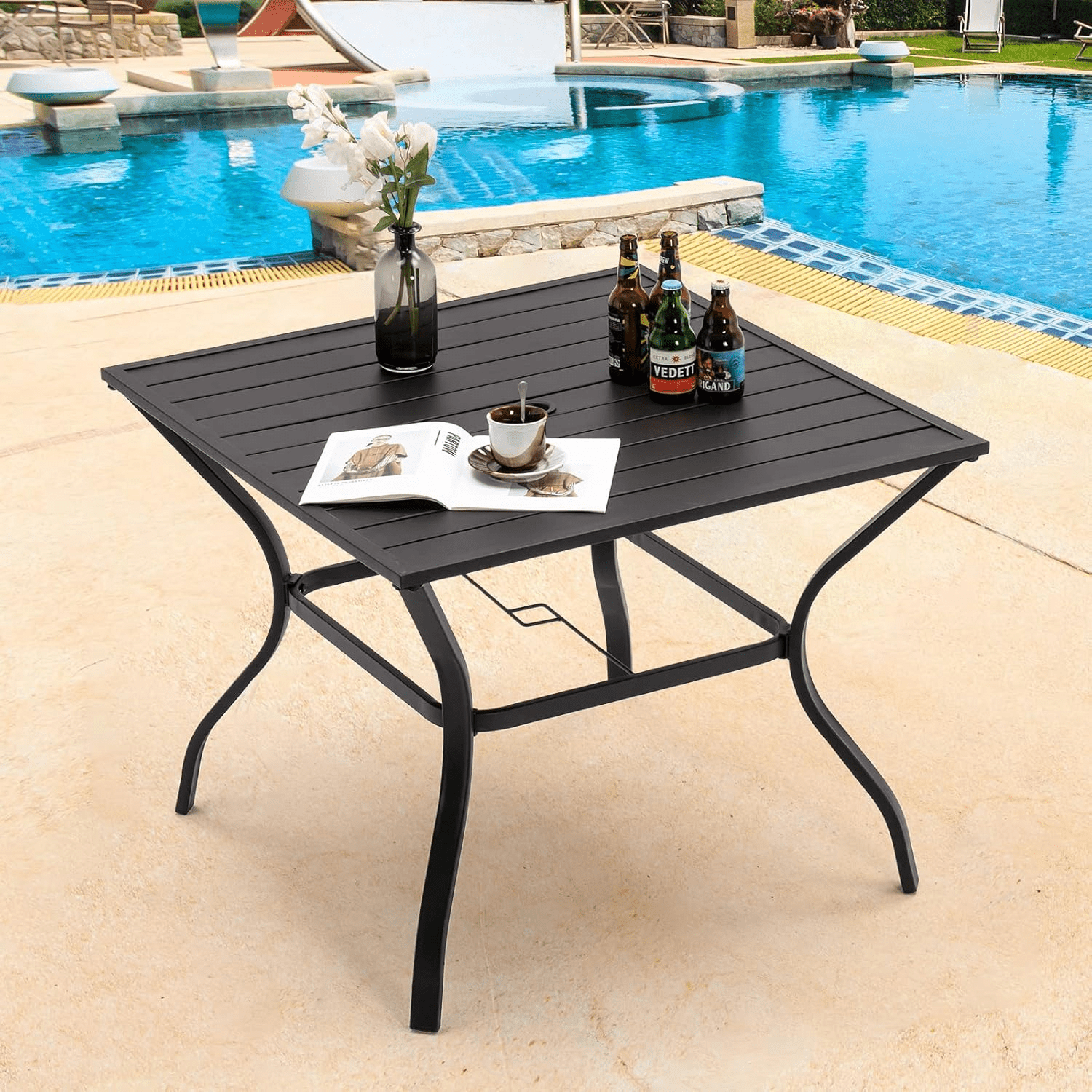 Amopatio Outdoor Dining Table for 4, Square Patio Table 37" L x 37" W x ...