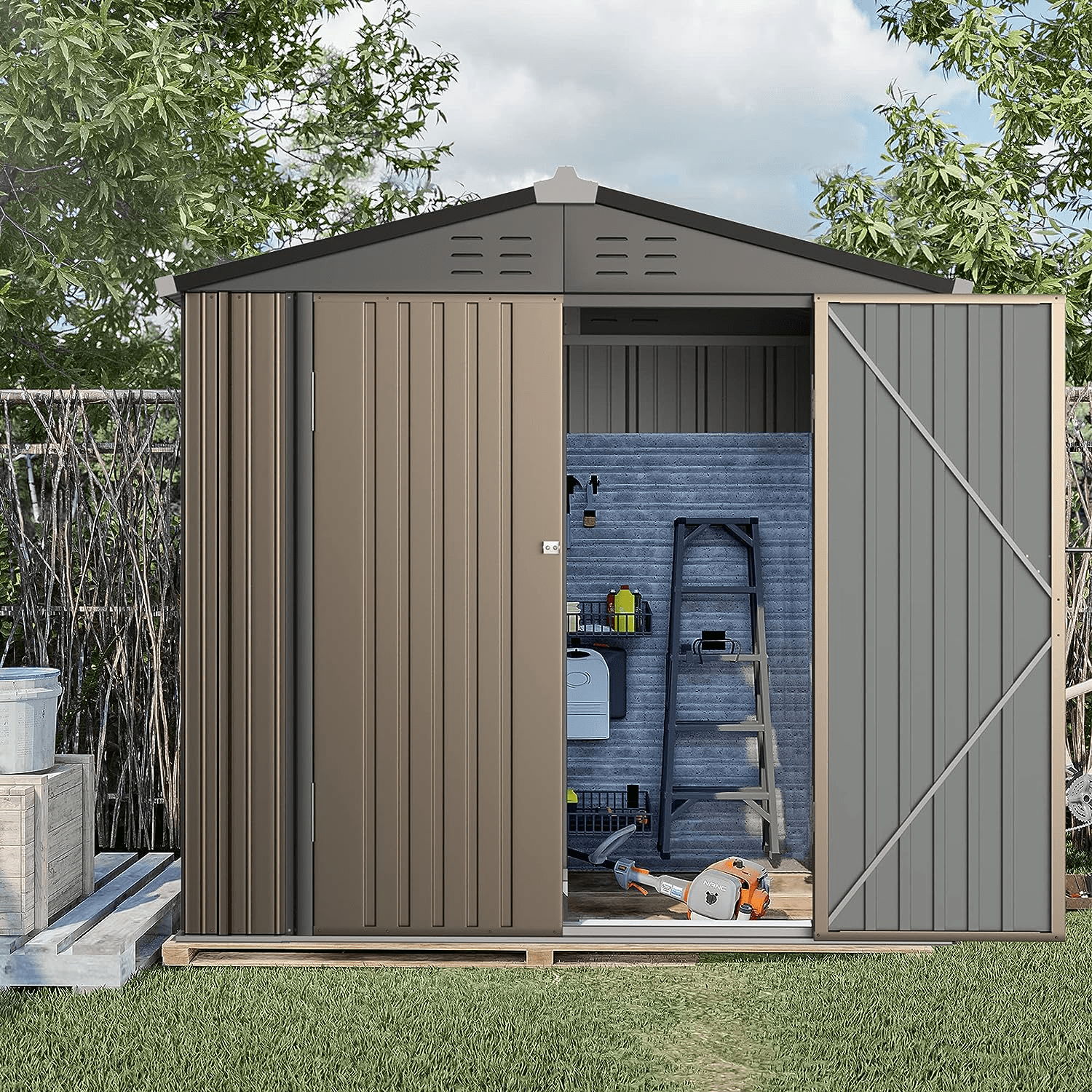 Amopatio 4x6 FT Outdoor Metal Shed, Waterproof Storage for Patio, Lawn, Tools, Bike, Generator ...