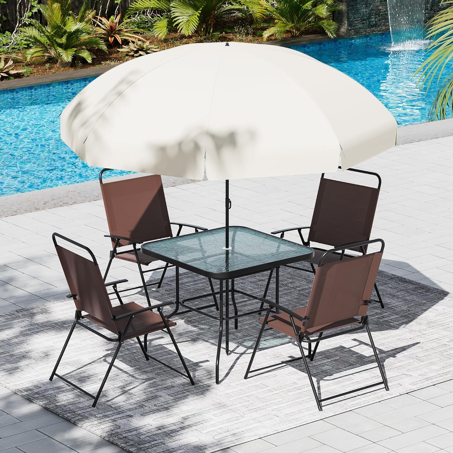 Amopatio Patio Dining Set for 4, Outdoor Table and Chairs with Umbrella ...