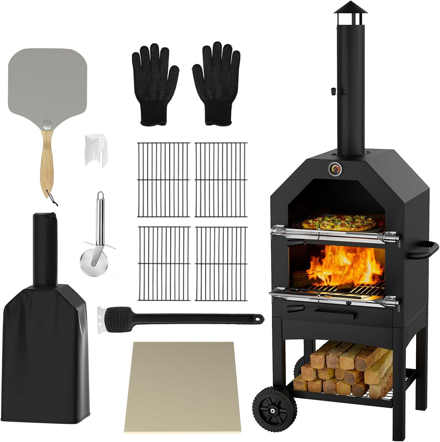 Amopatio Pizza Oven Outdoor, Outdoor Wood Fired Pizza Oven, 280 sq. in ...