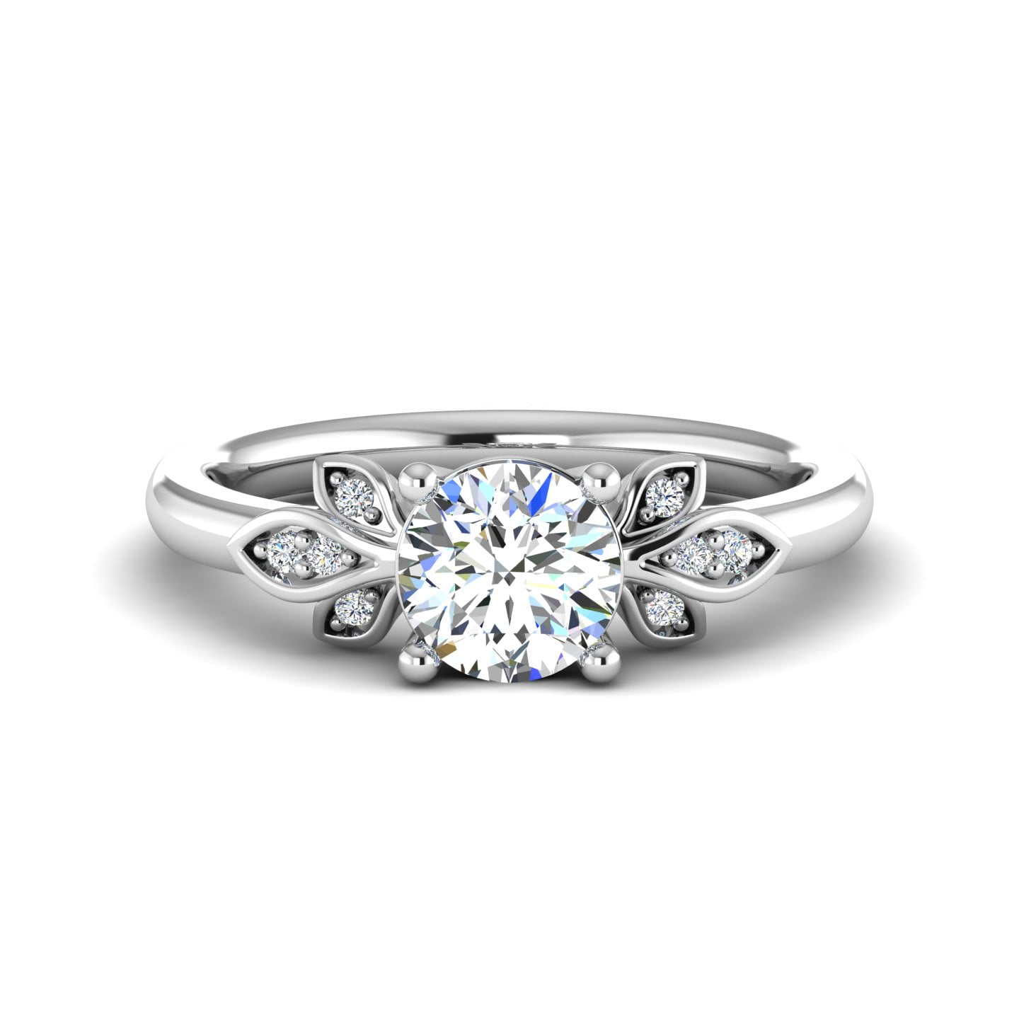 Amor Jewel 1.7 Ct Round Cut Lab Created Diamond Pave Leaf Engagement ...