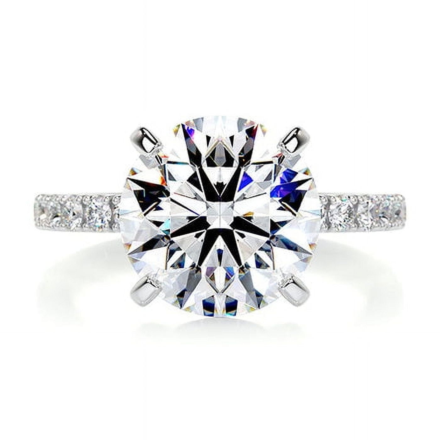 Amor Jewel 2.2 Ct Round Diamond Engagement Ring with Pave Band - Lab ...