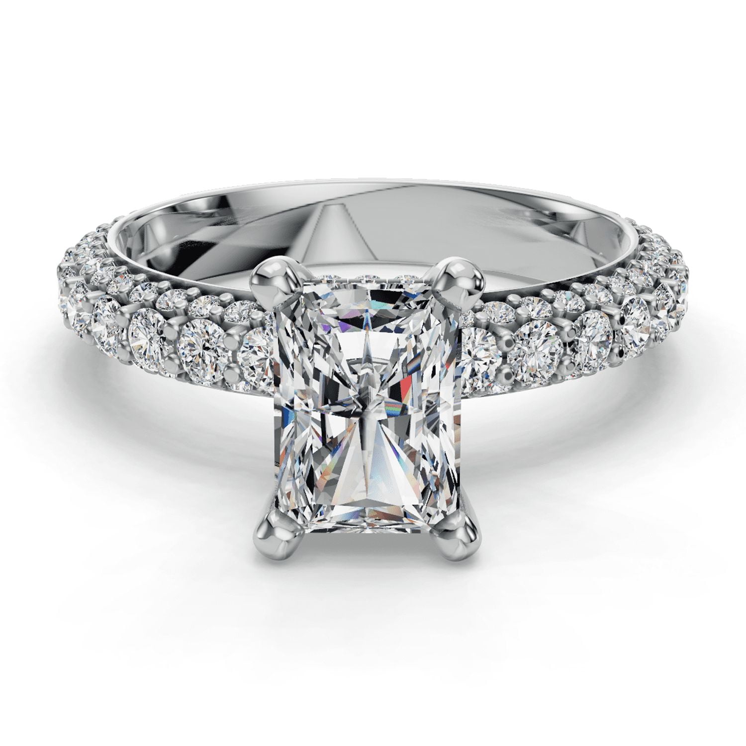 Amor Jewel 2.4 Ct Radiant Cut Lab Created Diamond Engagement Ring - Rolled Pave Design in 14K ...