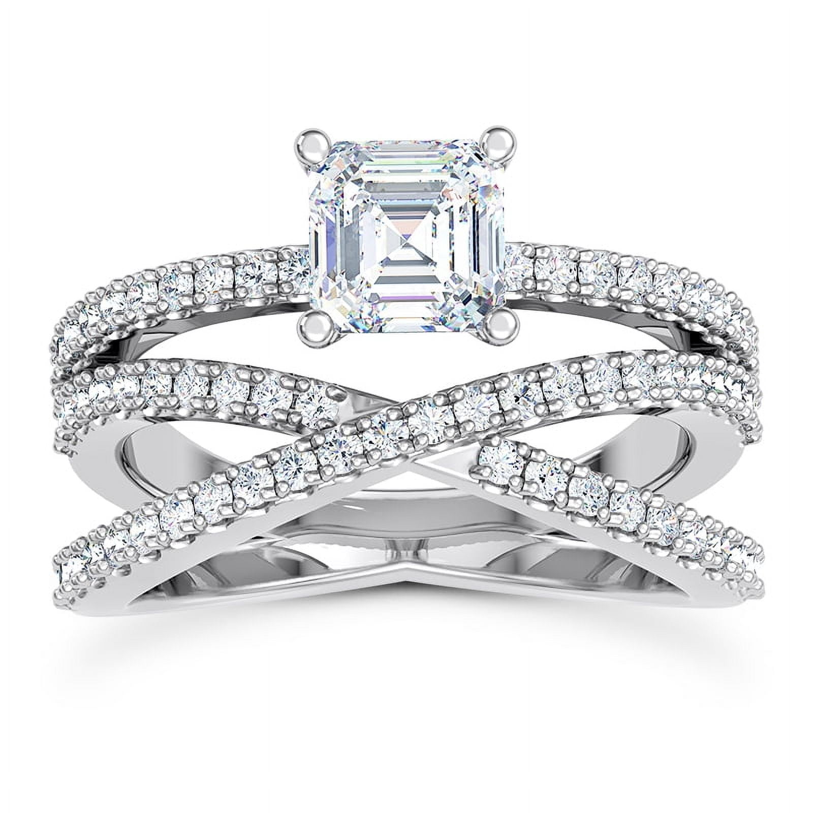 Amor Jewel Asscher Cut Diamond Ring - 1.7 Ct Lab Created Stone in Pave ...
