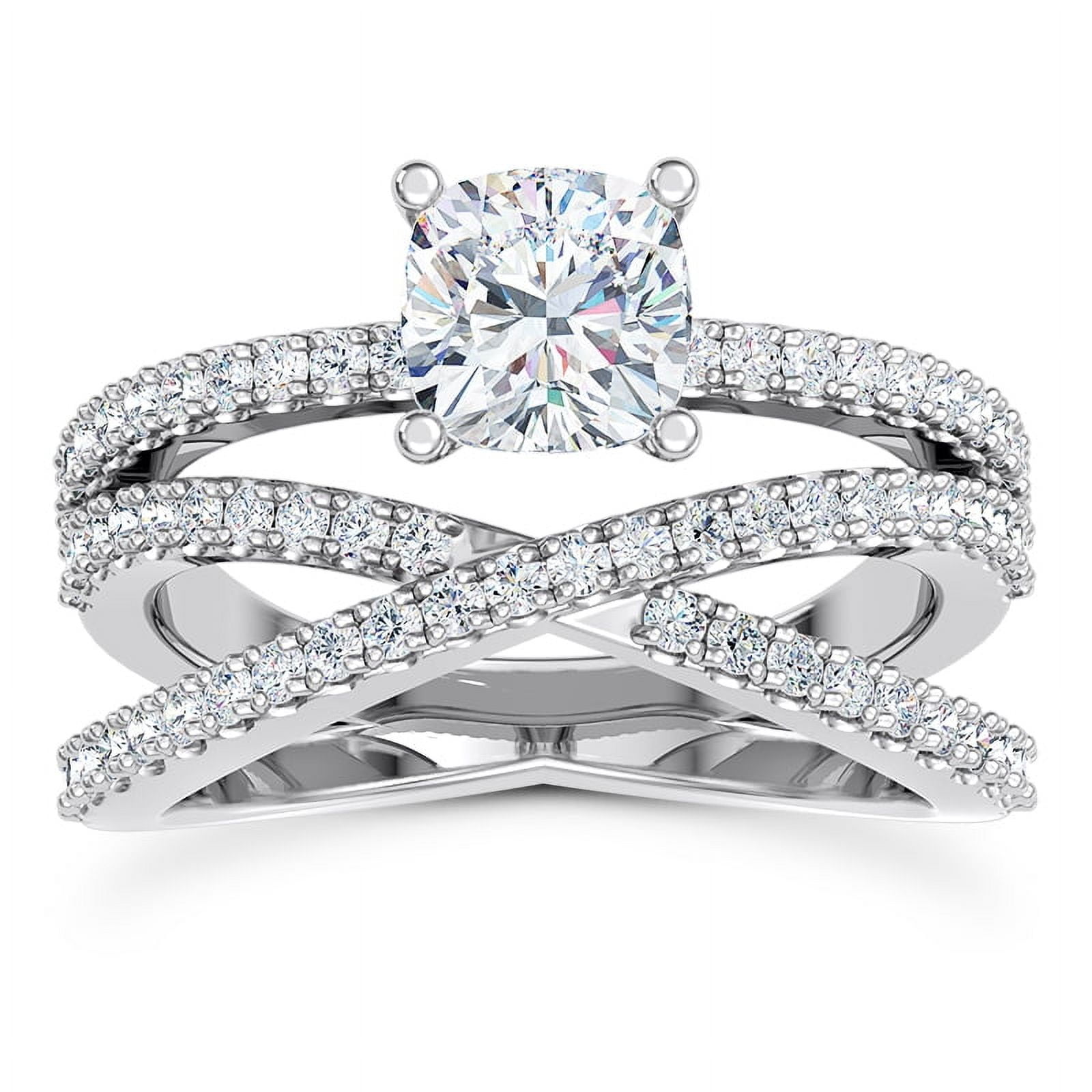 Amor Jewel Lab Created Cushion Cut Diamond Ring for Women - 1.9 Ct Criss Cross Engagement ...