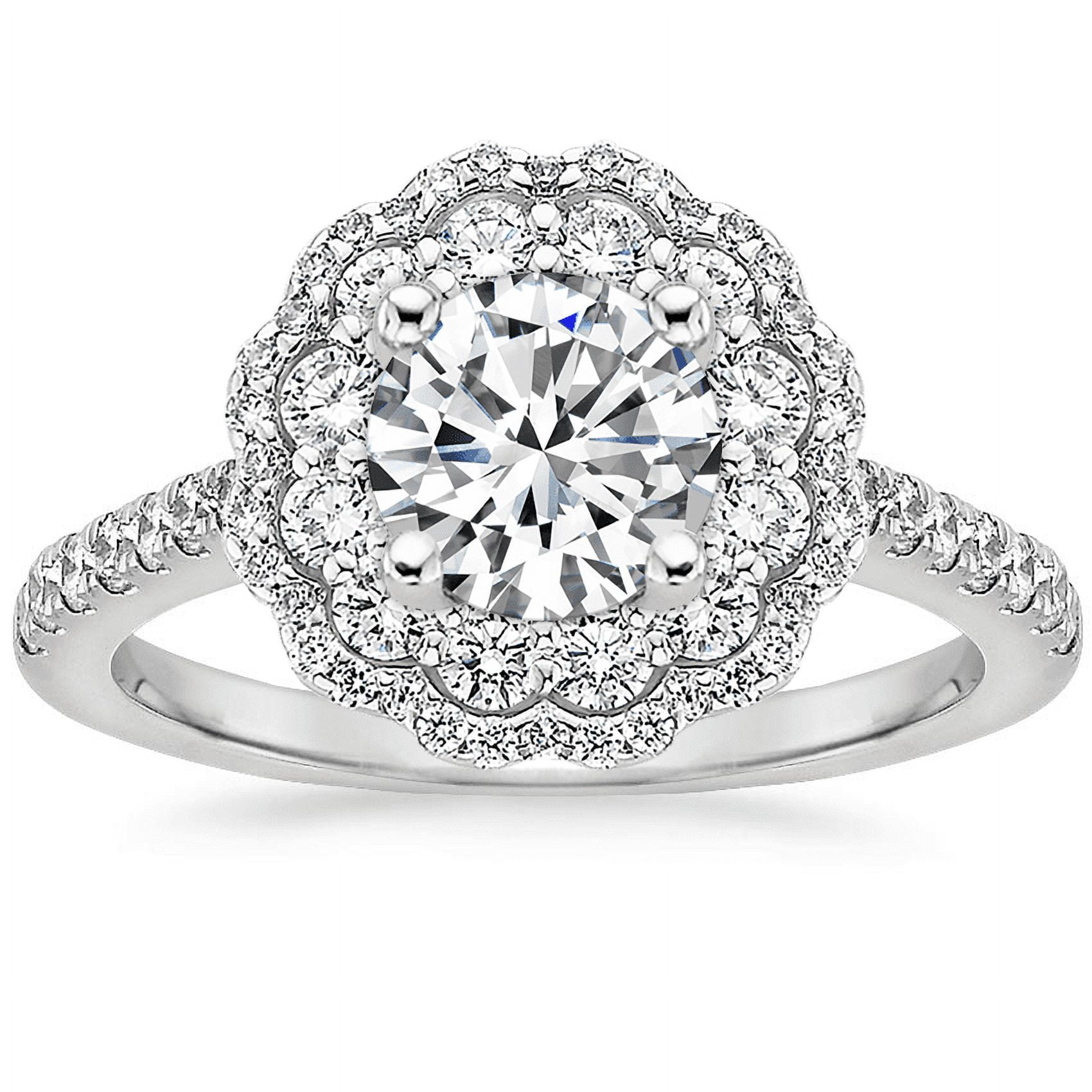 Amor Jewelry 1.28 Ct Round Cut Moissanite Engagement Ring - 14K White Gold Over Prong Set Rings ...