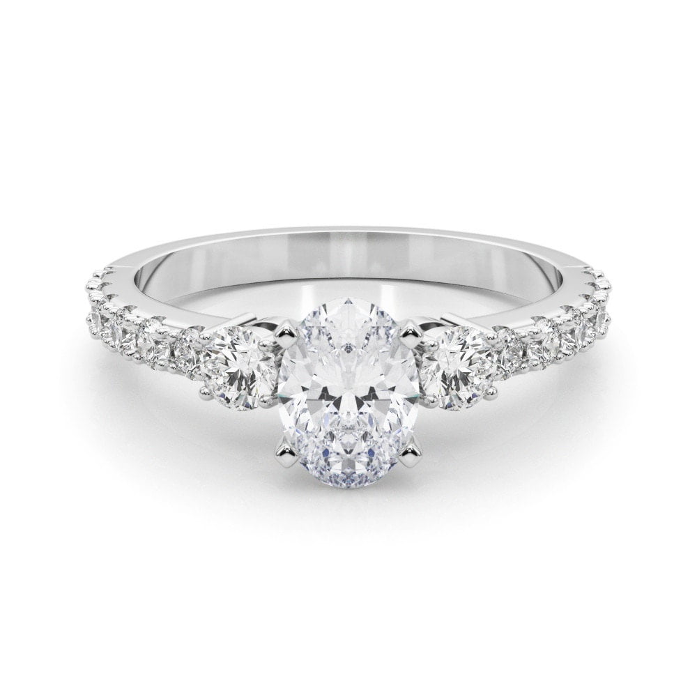 Amor Jewelry 1.6 Ct Three Stone Solitaire with Accents Ring - Oval Cut ...