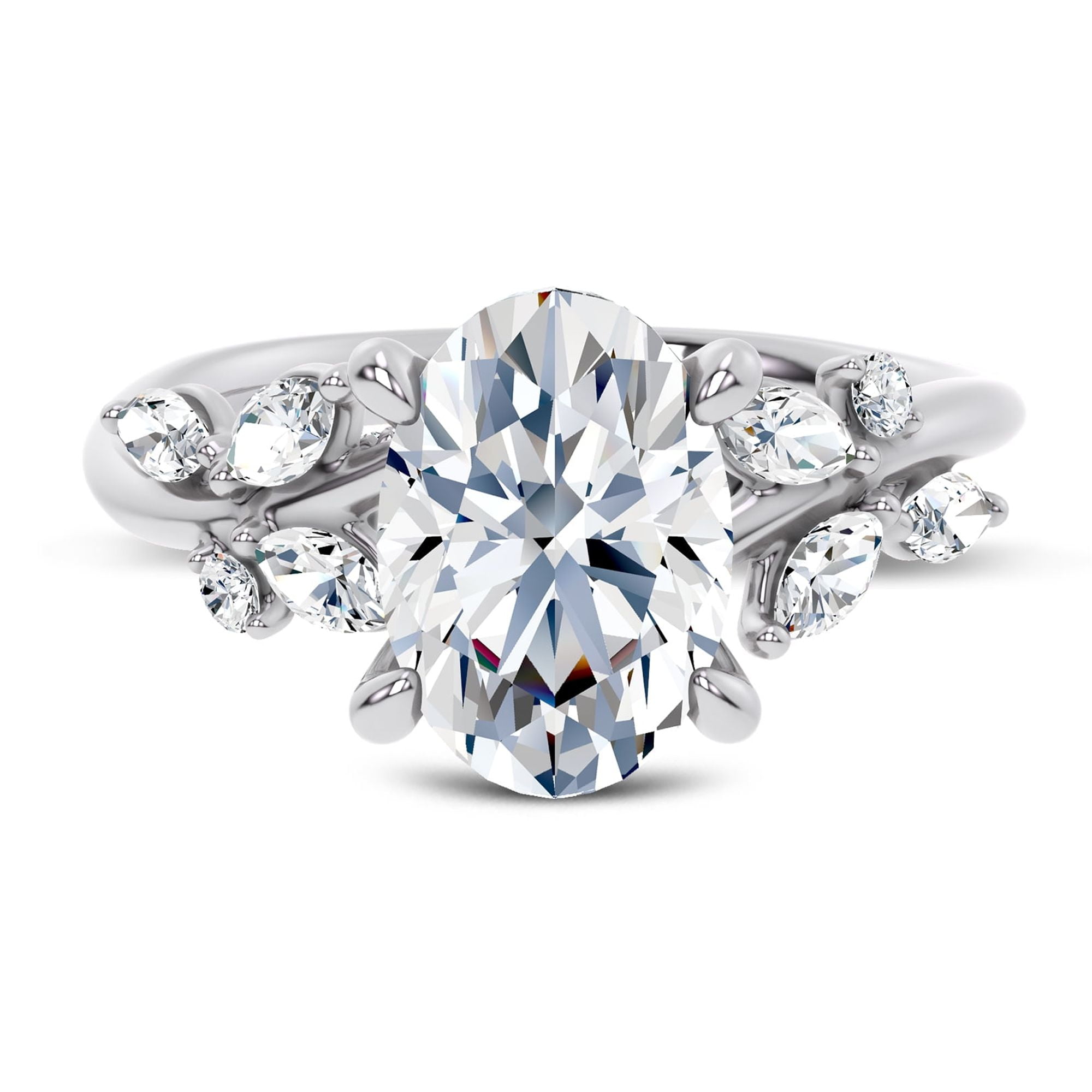 Amor Jewelry 14K White Gold Plated Engagement Ring - 2.45 Ct Oval Cut ...