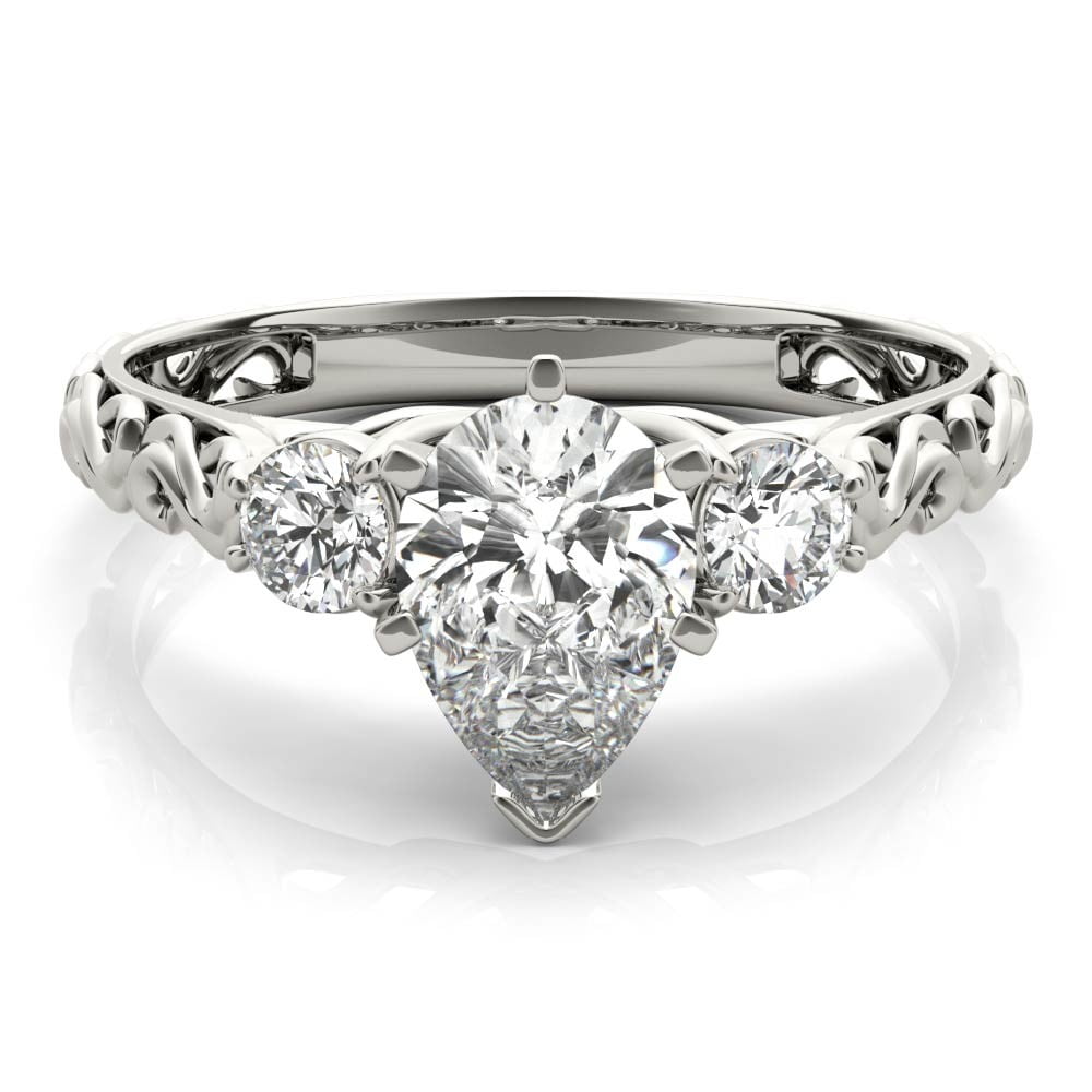 Amor Jewelry 14K White Gold Plated Ring - 2.13 Ct Pear Cut Moissanite ...
