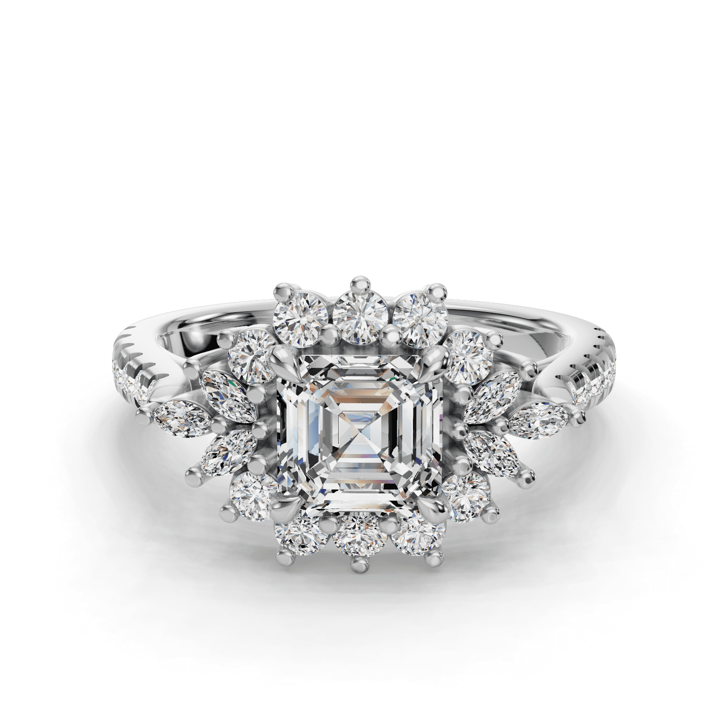 Amor Jewelry 14K White Gold Plated Rings - 1.49 Ct Asscher Cut Moissanite Ring - Elegant Floral ...