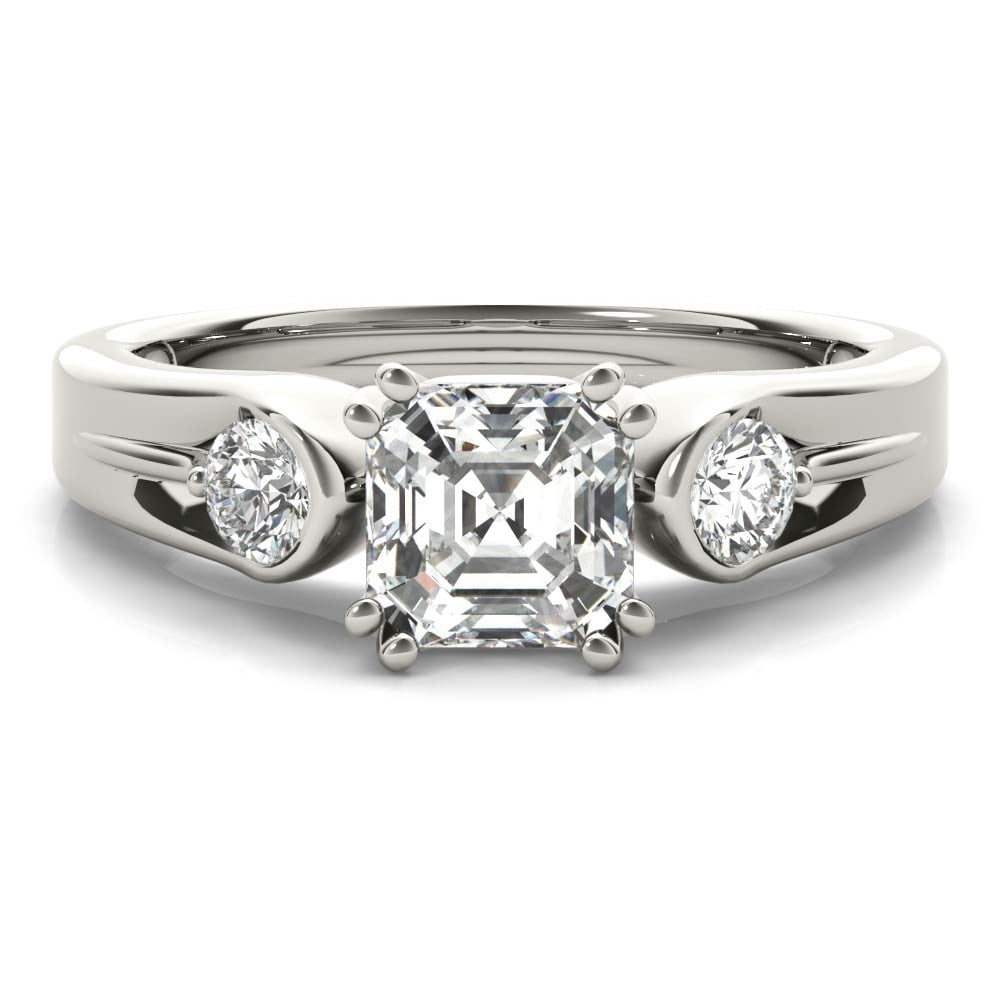 Amor Jewelry 2.02 Ct Asscher Cut Moissanite Ring - Three Stone Double ...