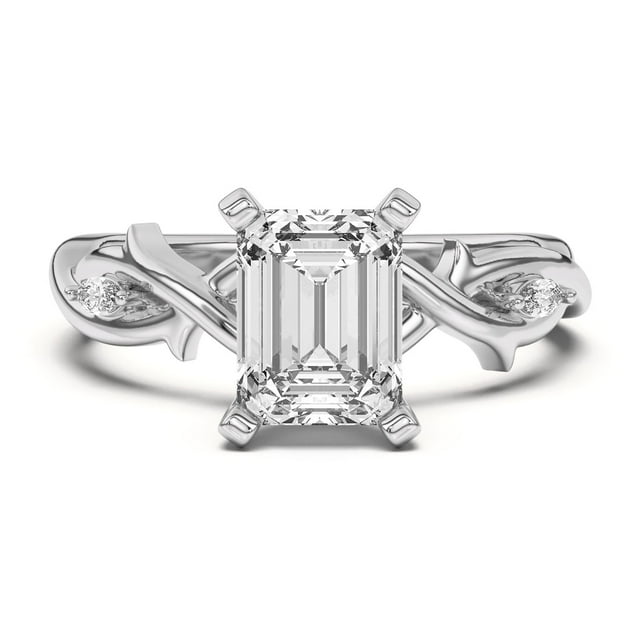 Amor Jewelry 2.02 Ct Emerald Cut Engagement Ring - 14K White Gold Plated 3 Stone Solitaire with ...