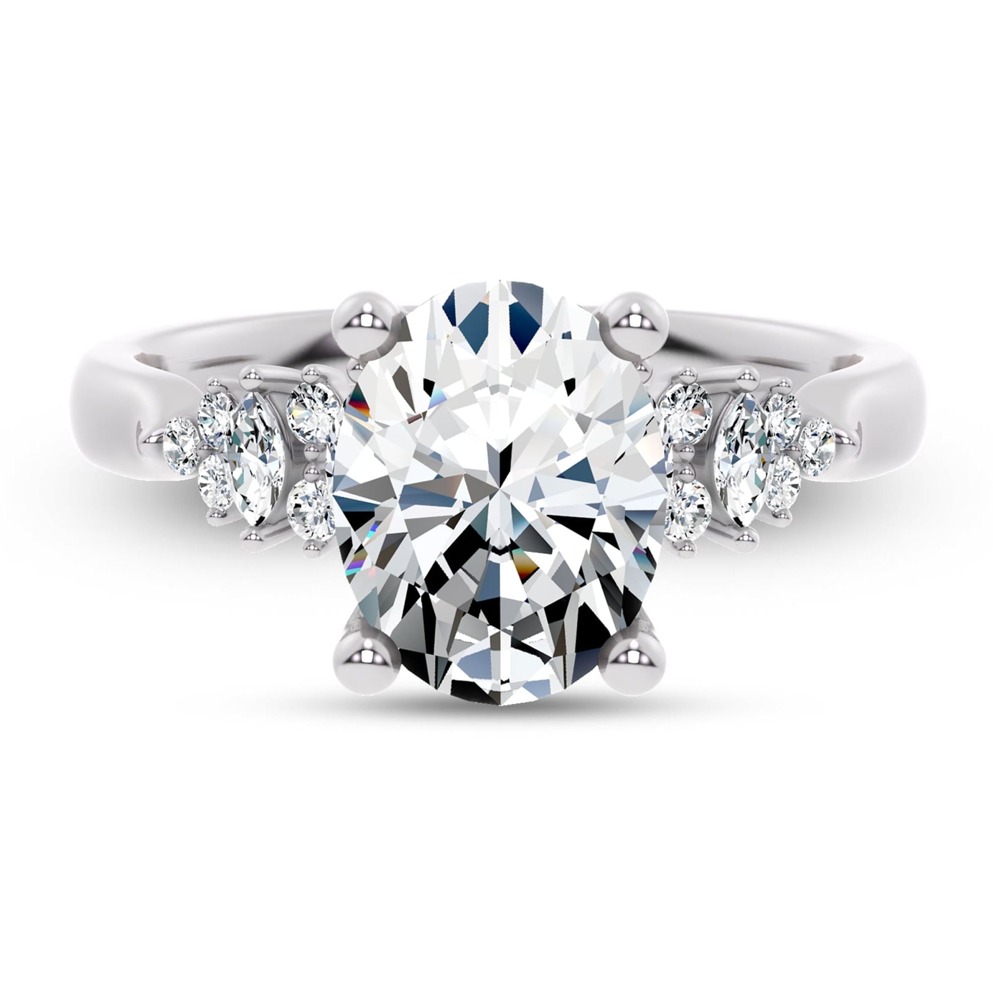 Amor Jewelry 2.24 Ct Oval Cut Moissanite Engagement Ring for Women - 14K White Gold Plated Ring ...