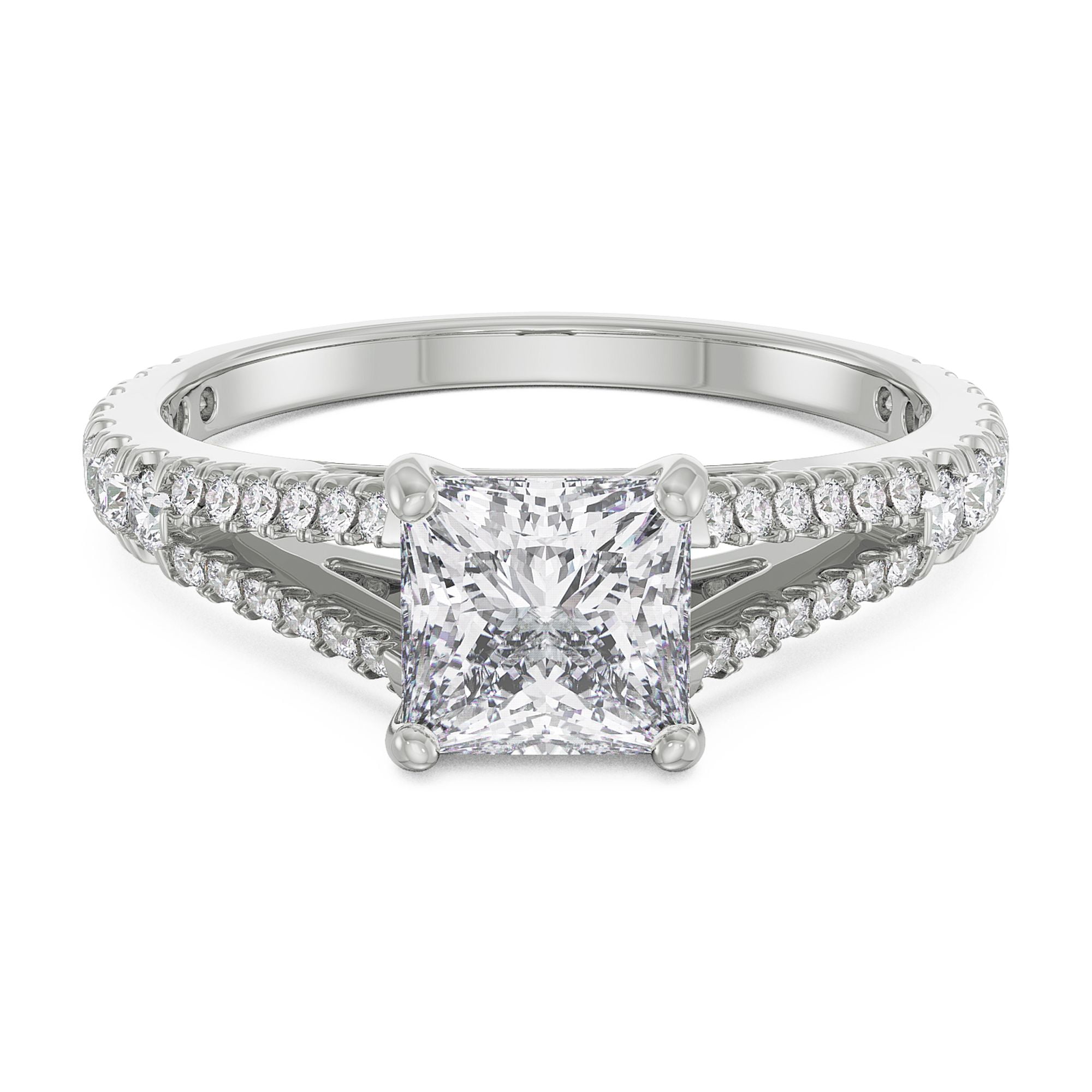 Amor Jewelry Princess Cut 1.38 Ct Moissanite Engagement Ring - Elegant 14K White Gold Plated ...